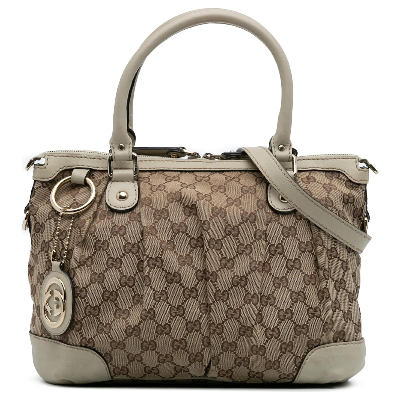 Gucci Brown GG Canvas Sukey Satchel Beige Pony-style calfskin Cloth ref ...