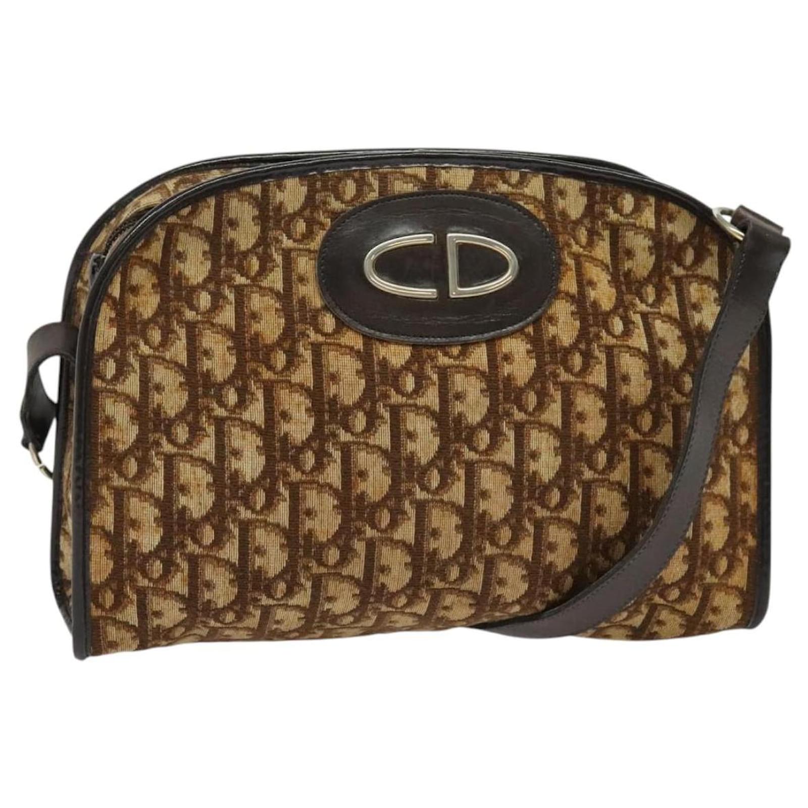 Christian Dior Trotter Canvas Shoulder Bag Brown Gold Auth 141785 ...