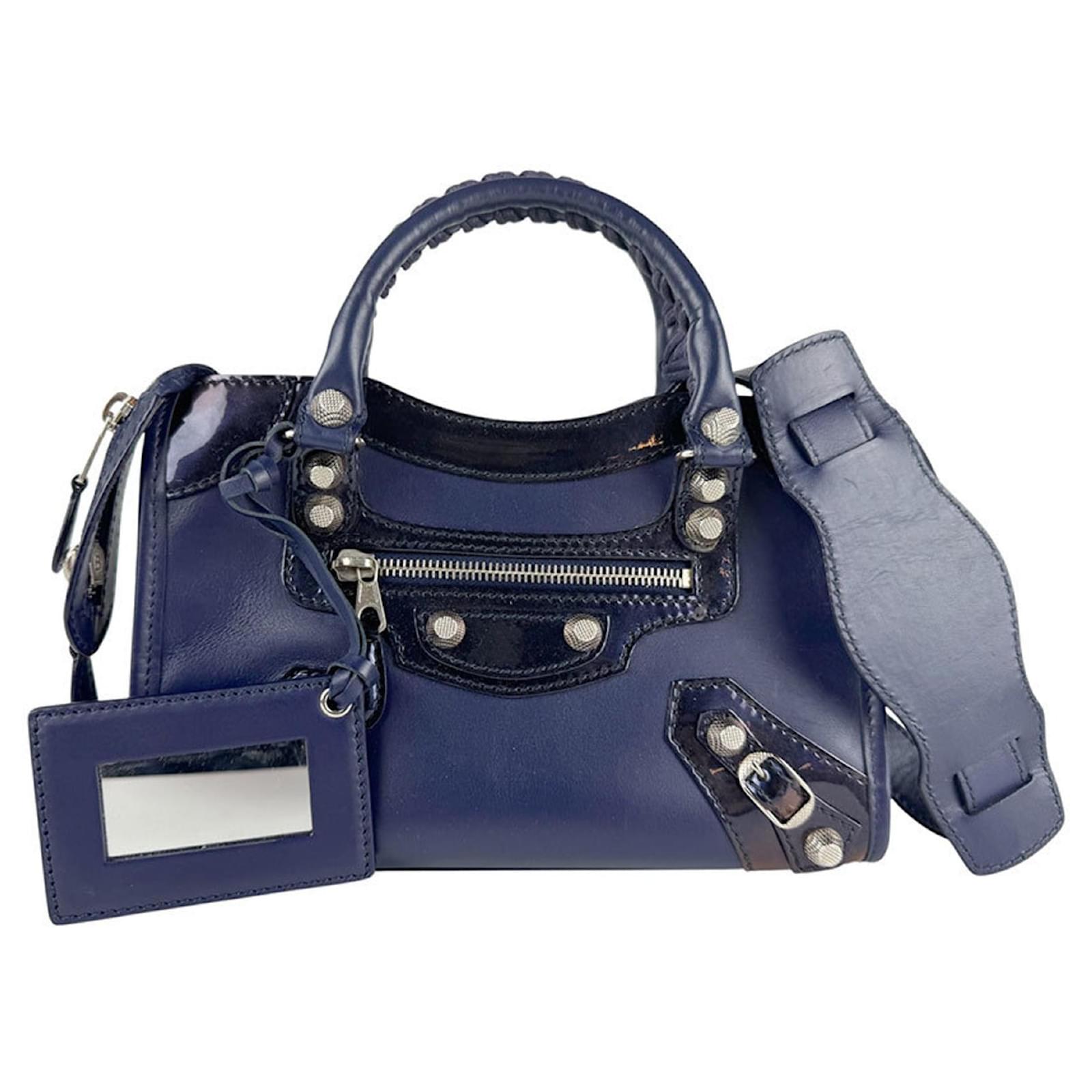 Balenciaga Giant Mini City Handbag in Navy Leather Navy blue Patent ...