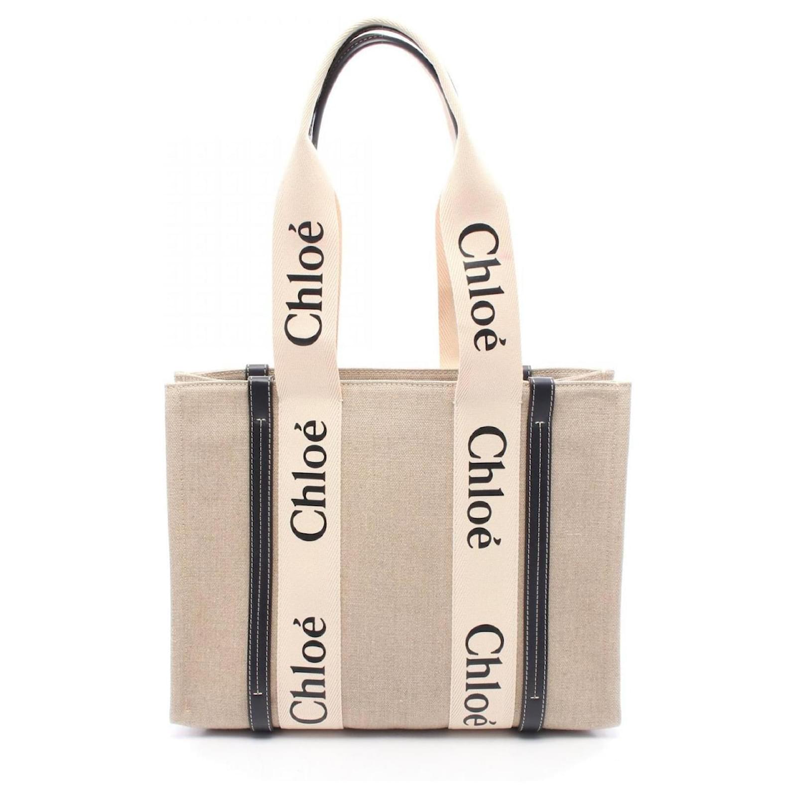 Chloé Chloe WOODY Medium Tote Bag Black Beige Leather Cloth ref.2533793 ...