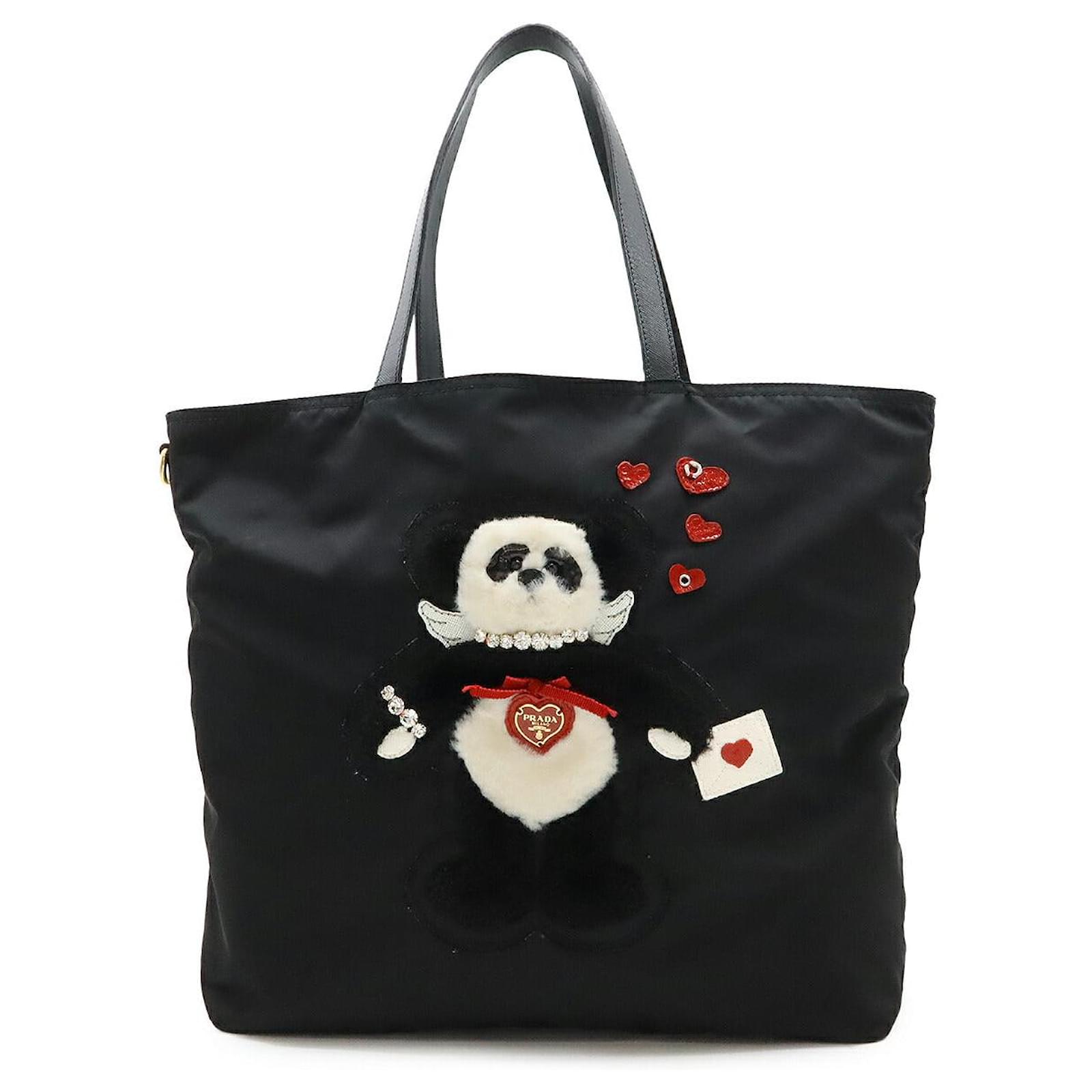 Prada Panda Heart Logo Nylon Leather 2way Bag Limited Black ref.2534905 ...