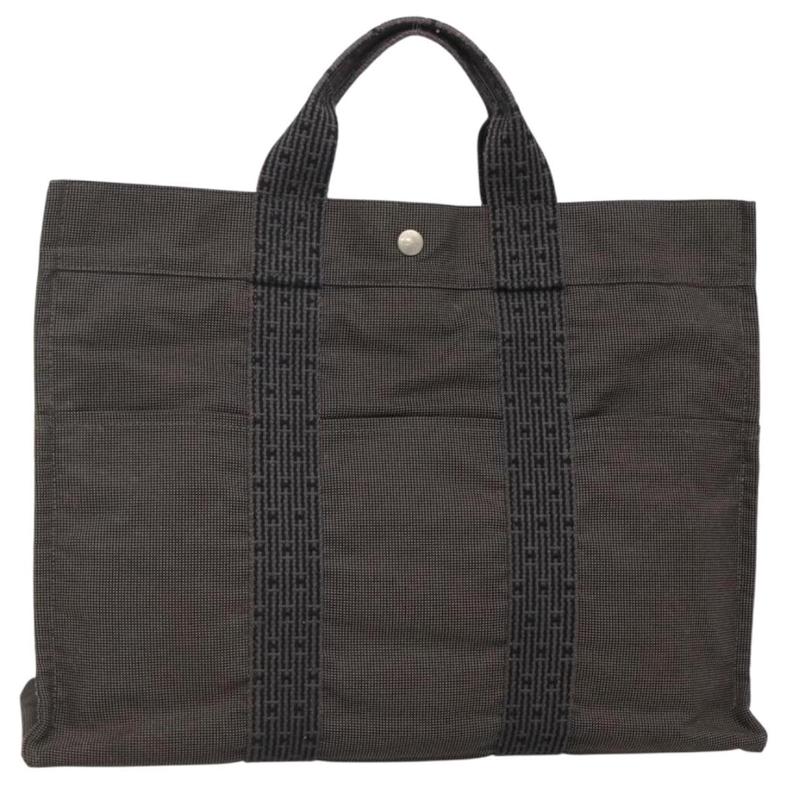 Hermès HERMES Her Line MM Hand Bag Canvas Gray Silver Auth 141483 Brown ...
