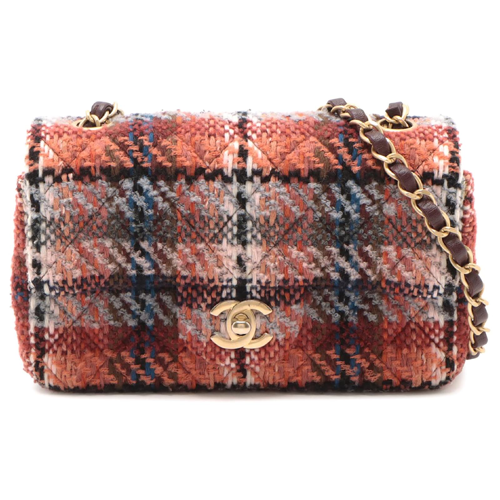Chanel Orange Mini Rectangular Classic Tweed Single Flap Cloth ref ...