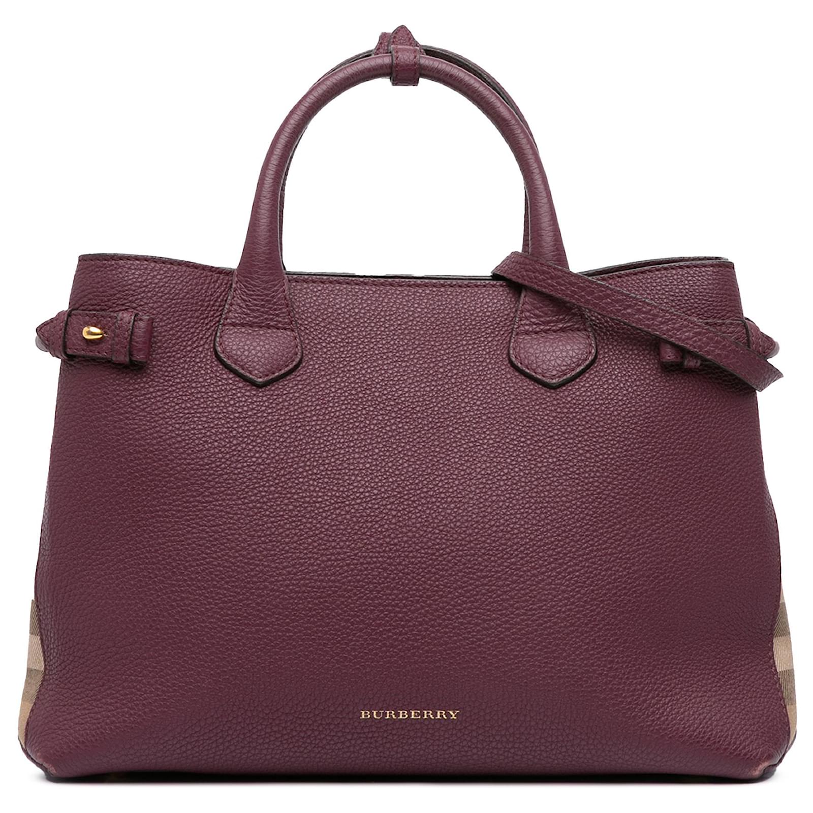 Burberry Purple Medium Leather and House Check Banner Satchel Pony ...