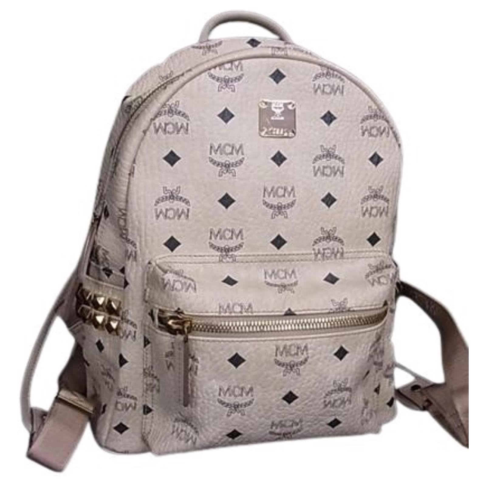 MCM STARK Side Stud Backpack Beige Leather Cloth ref.2541954 - Joli Closet