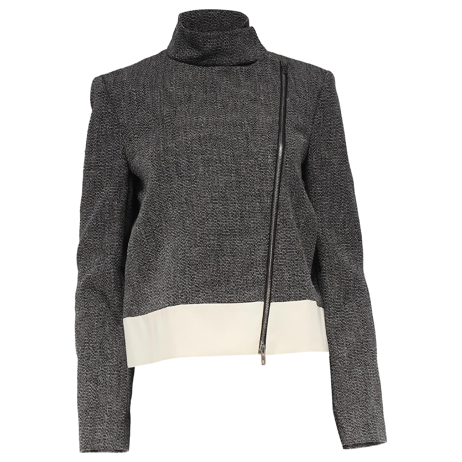 Joseph Zipped Tweed Biker Jacket in Black Linen White Cream ref.2543115 ...