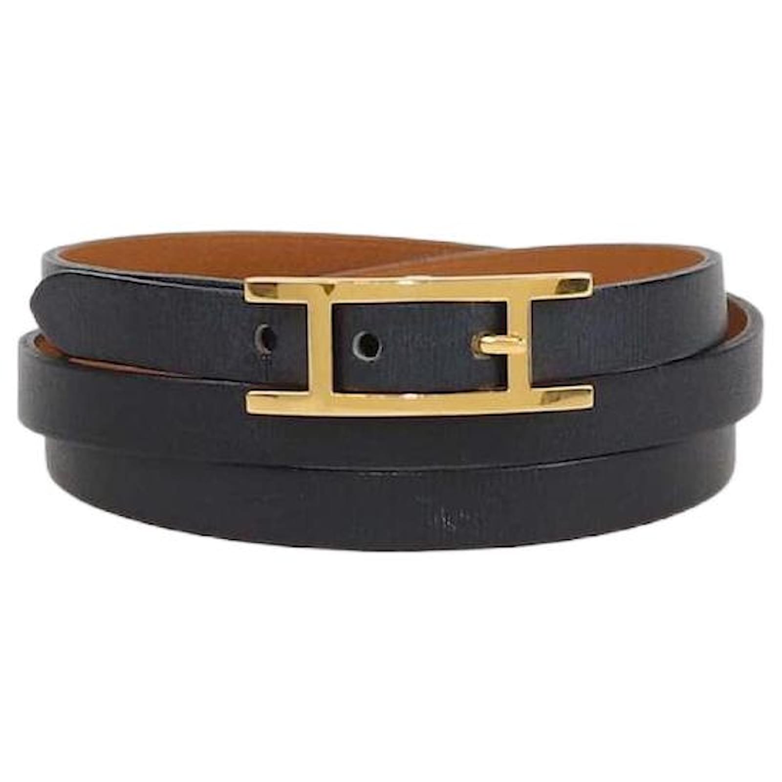 Hermès Hermes Black Leather Gold Plated Triple Tour Reversible Behapi ...