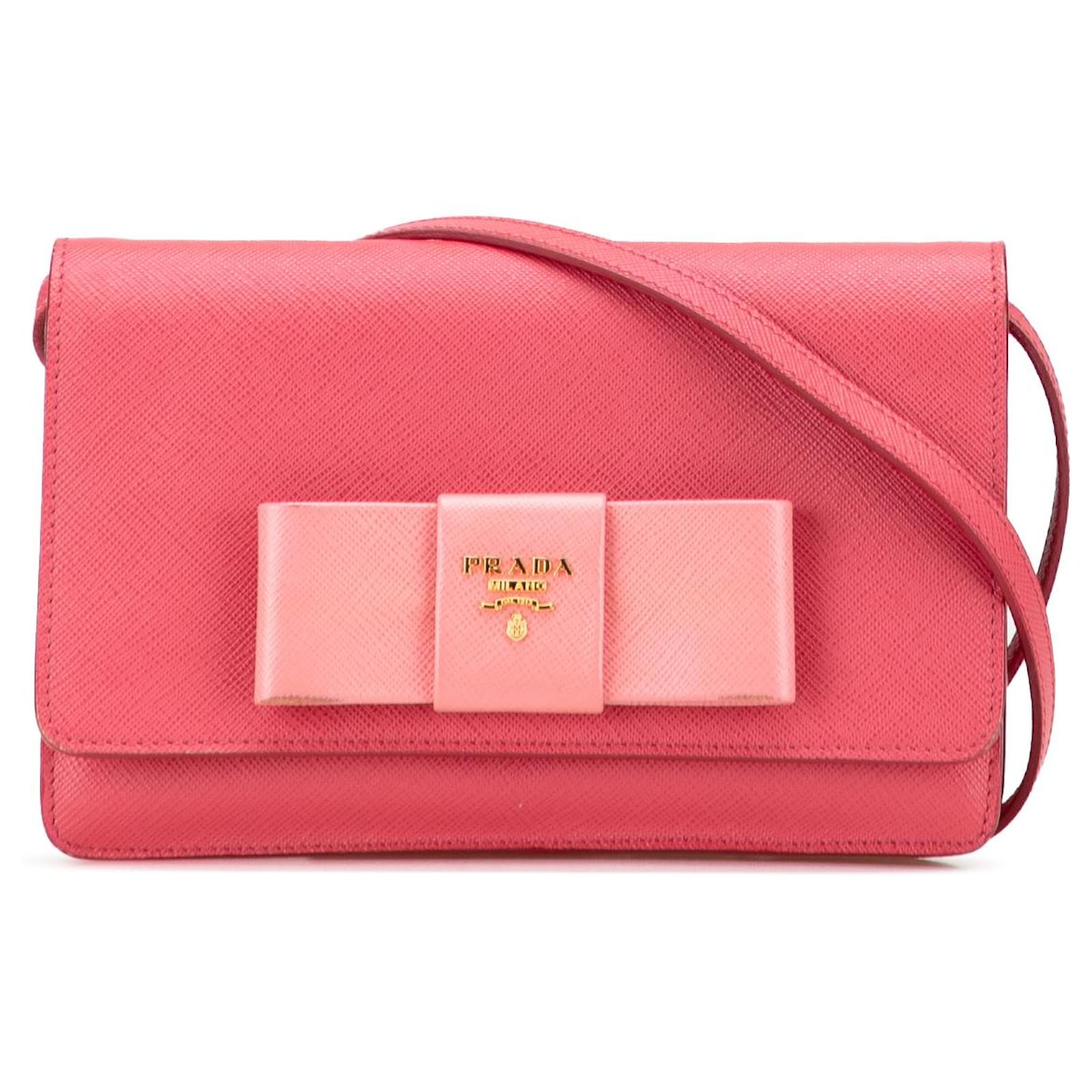 Prada Pink Saffiano Lux Bow Wallet On Strap Leather ref.2545832 - Joli ...