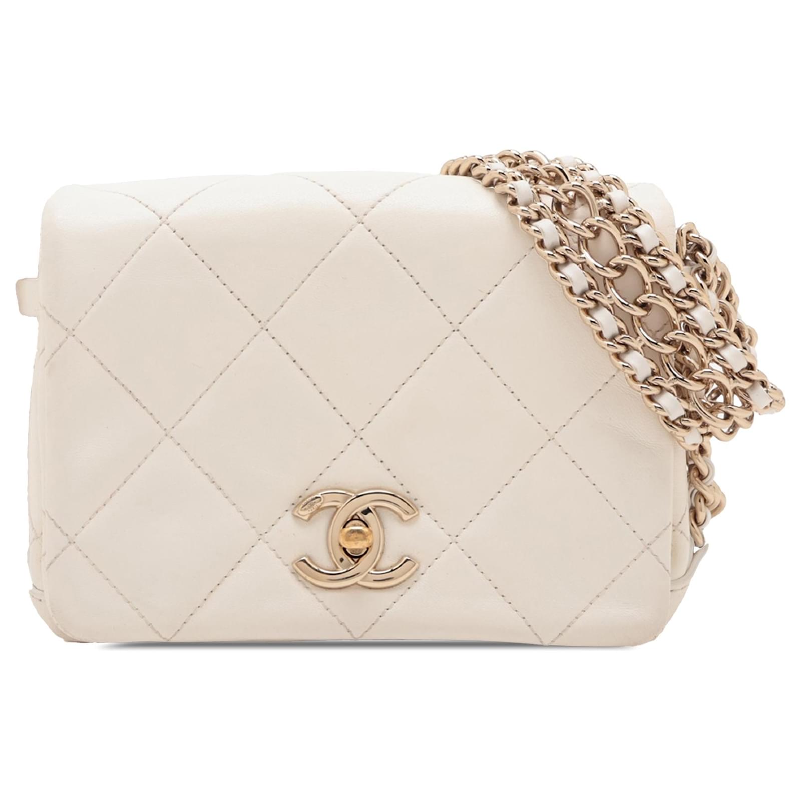 Chanel White Mini Quilted Lambskin Chain Rows Flap (Sold) - Joli Closet