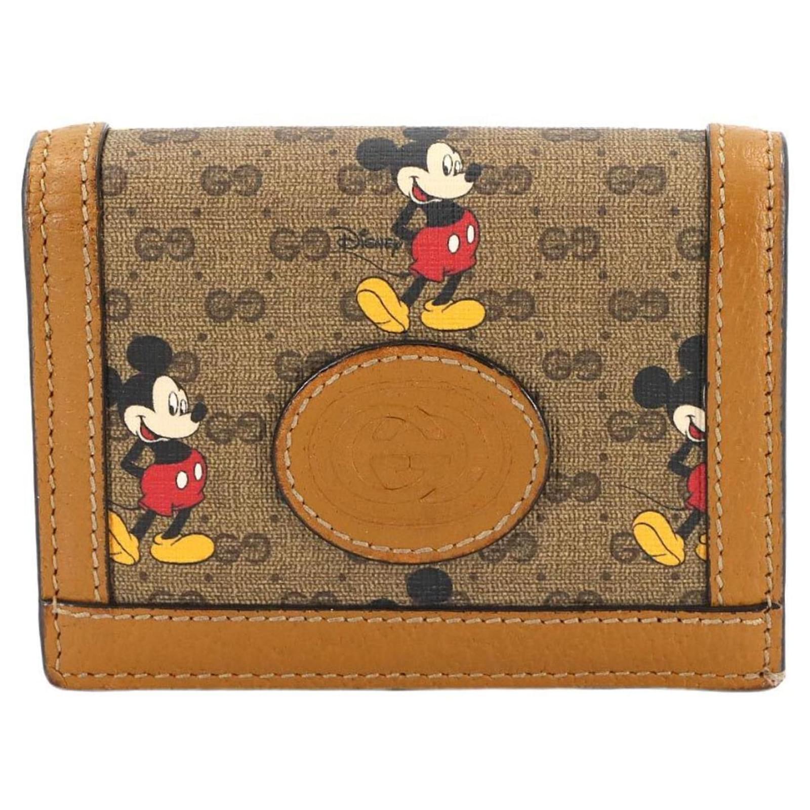 Gucci Disney Mickey Mouse Micro GG Supreme Compact Wallet Brown Cloth ...