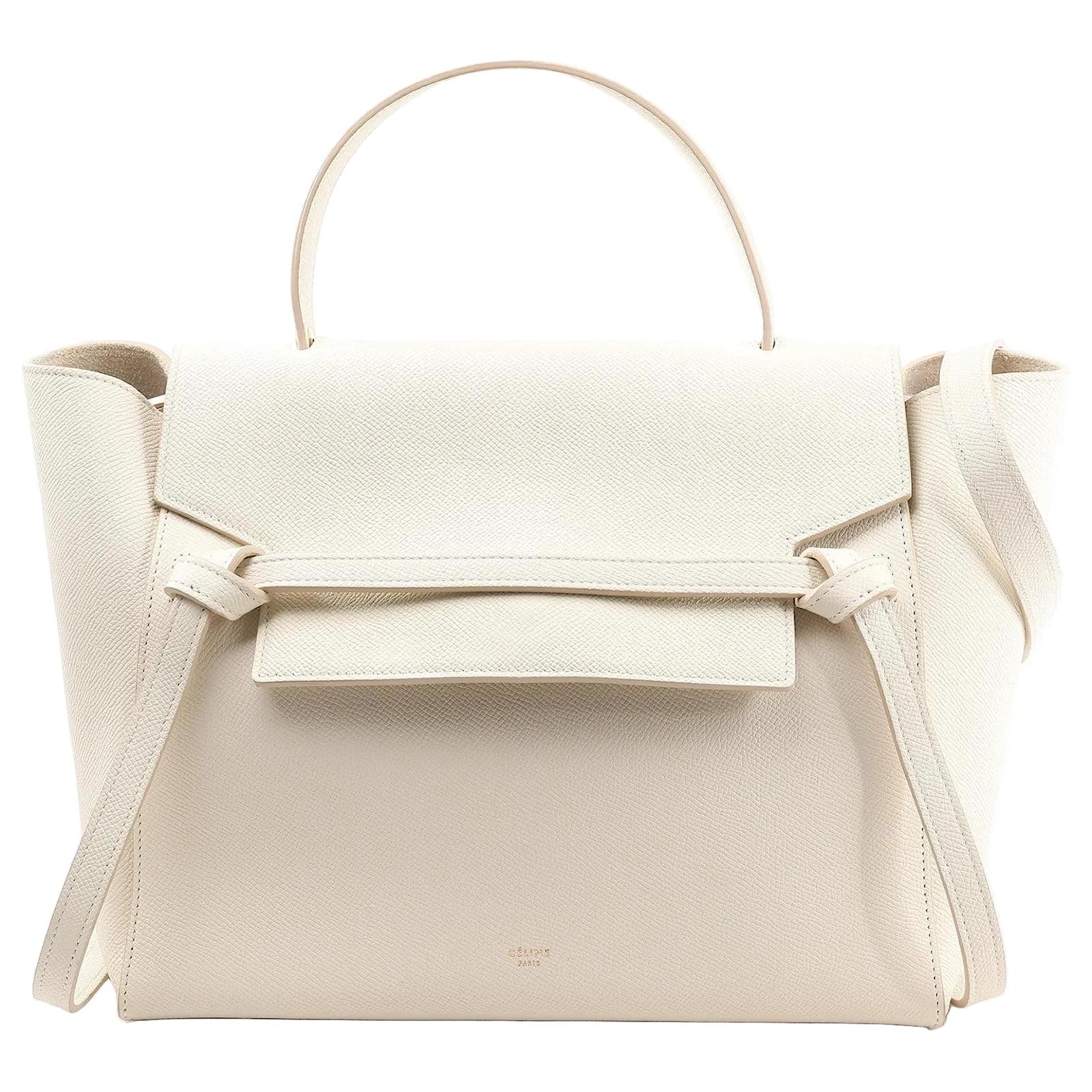 Céline CELINE Belt Bag Grained Leather Mini 2Way Handbag in White ref ...