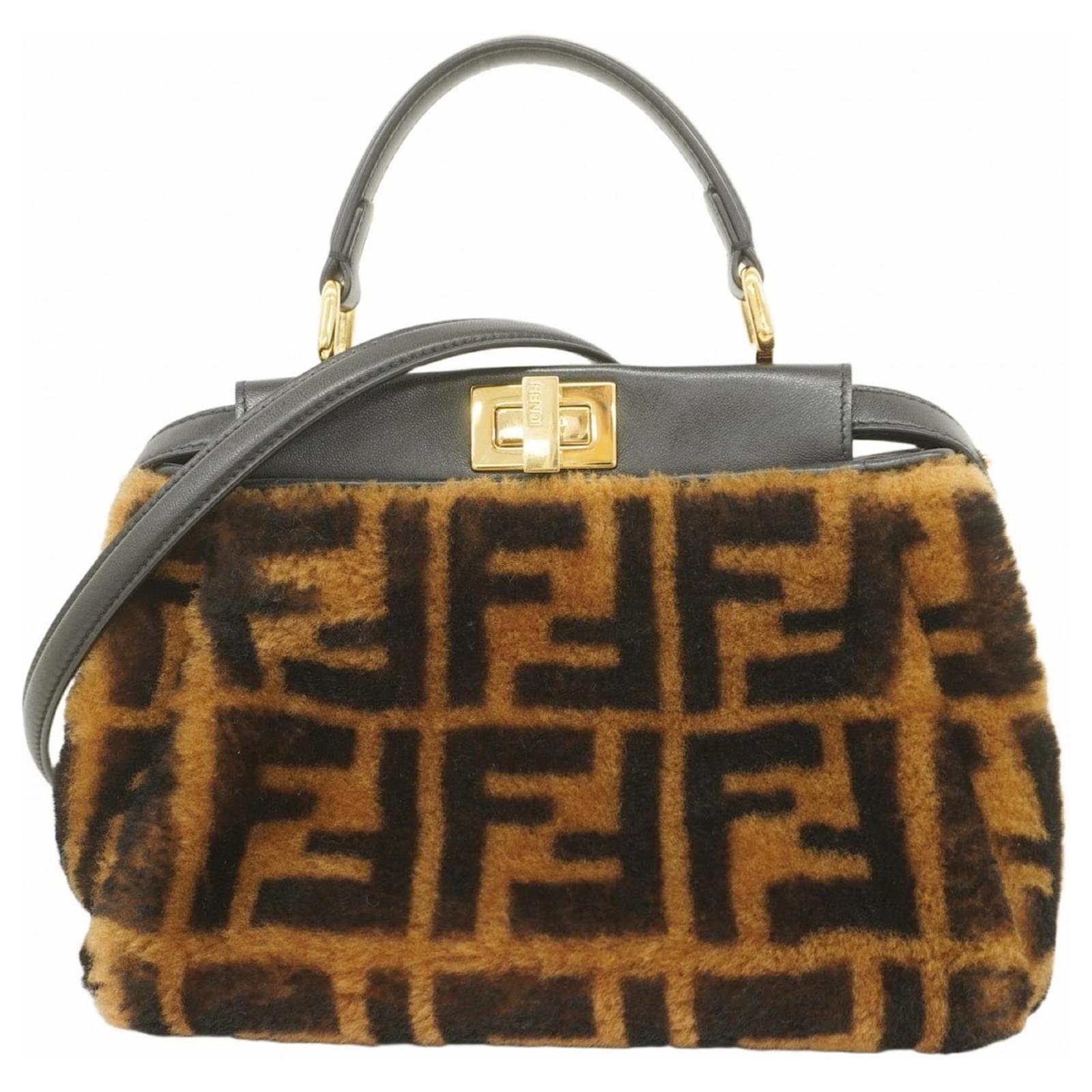 Fendi Zucca Mini Peekaboo Handbag Brown Black Leather ref.JC2549460 ...