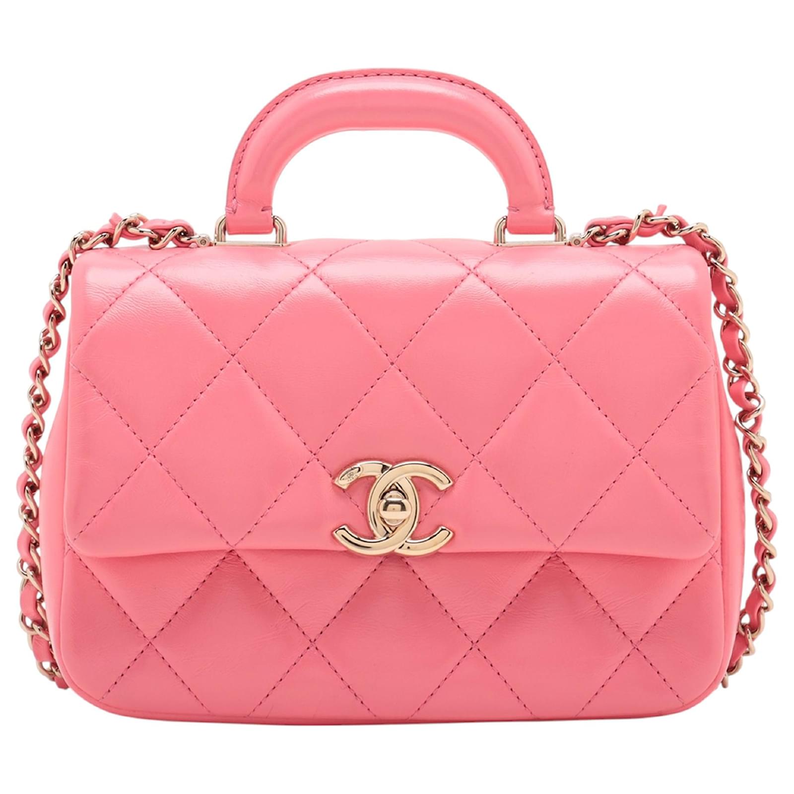Chanel Pink Mini Quilted Shiny Lambskin Coco Trip Flap Leather ref ...