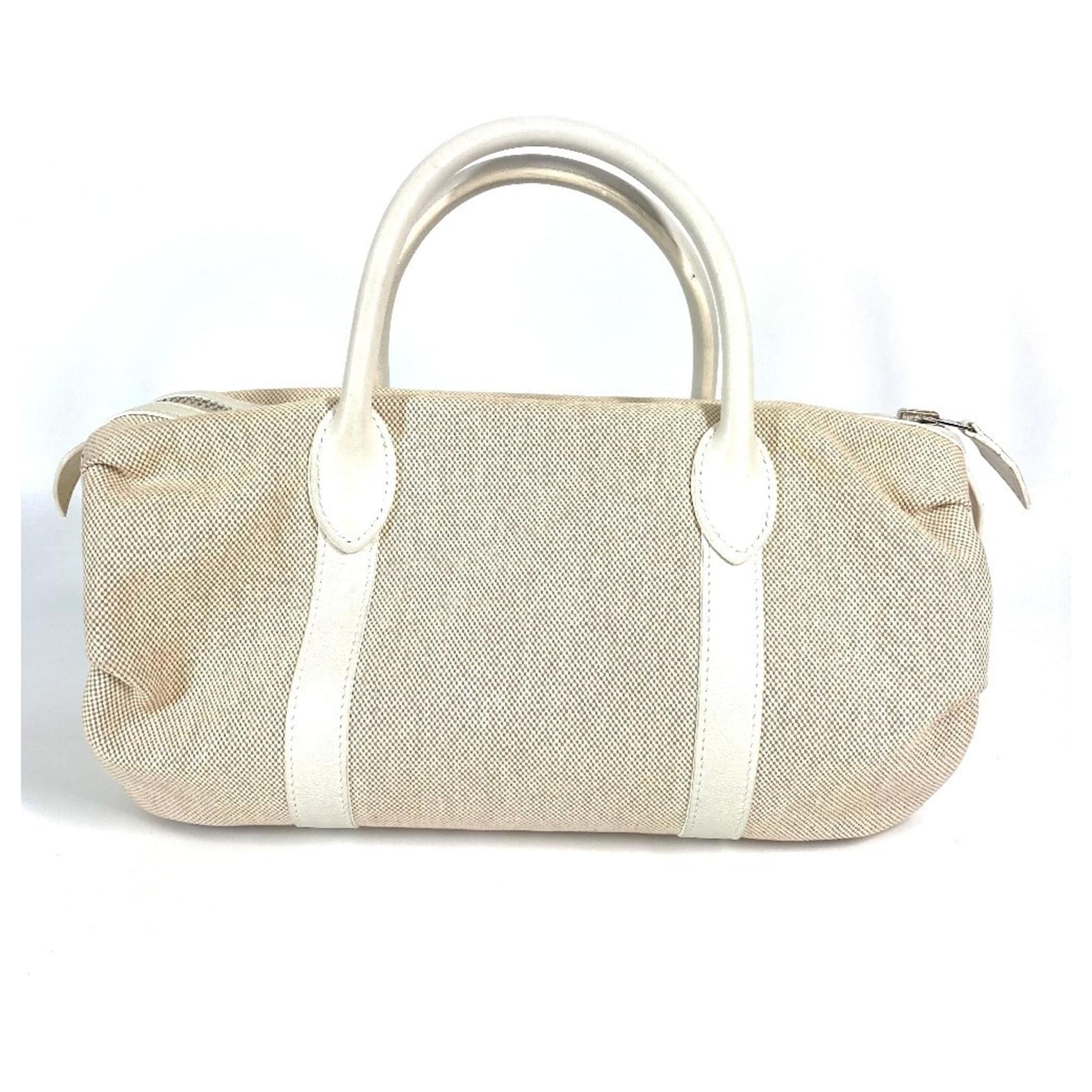 Hermès Hermes Mademoiselle Polochon Mini Boston Bag White Beige Cloth ...