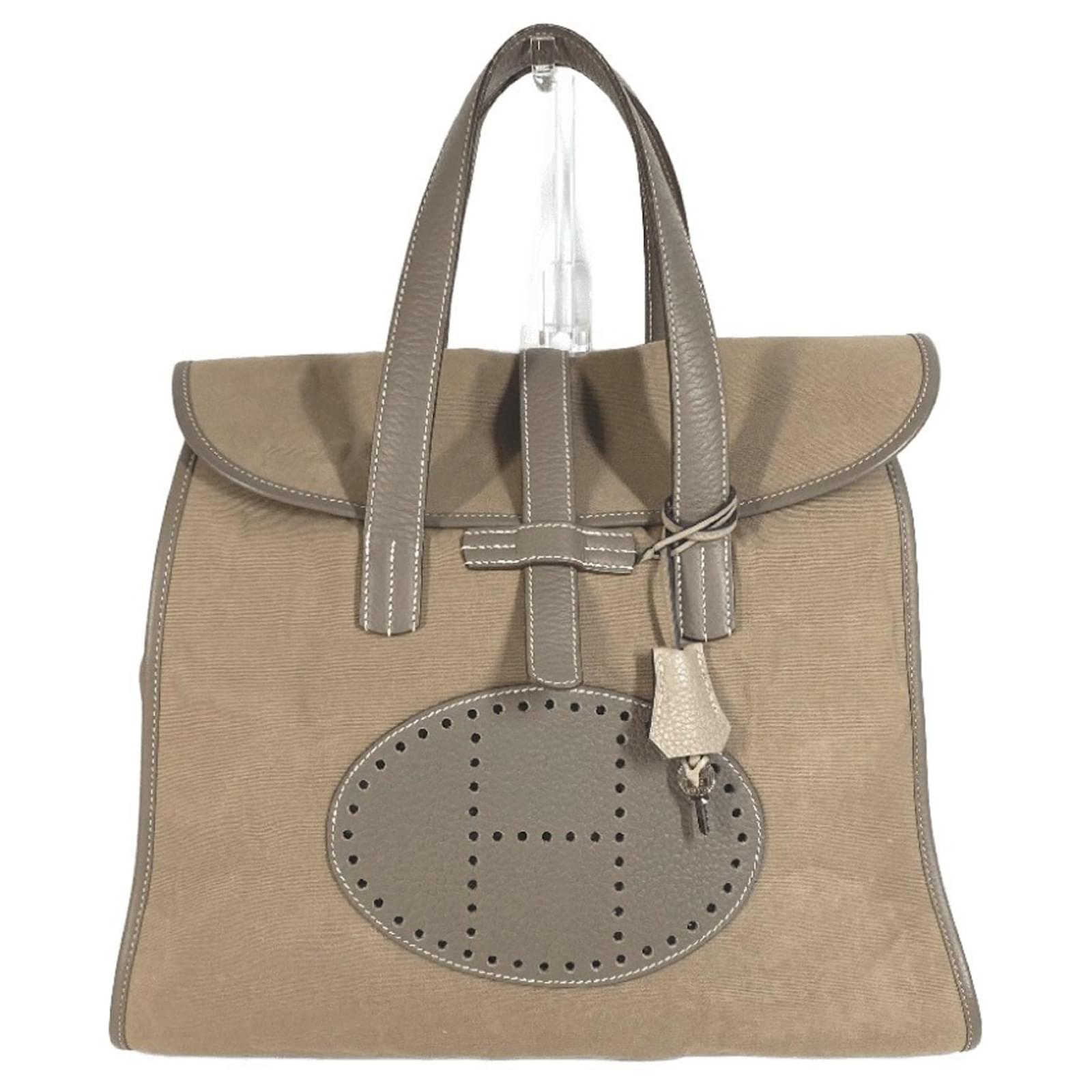 Hermès Hermes Gray Leather Canvas Boston Bag Brown Cloth ref.2552626 ...