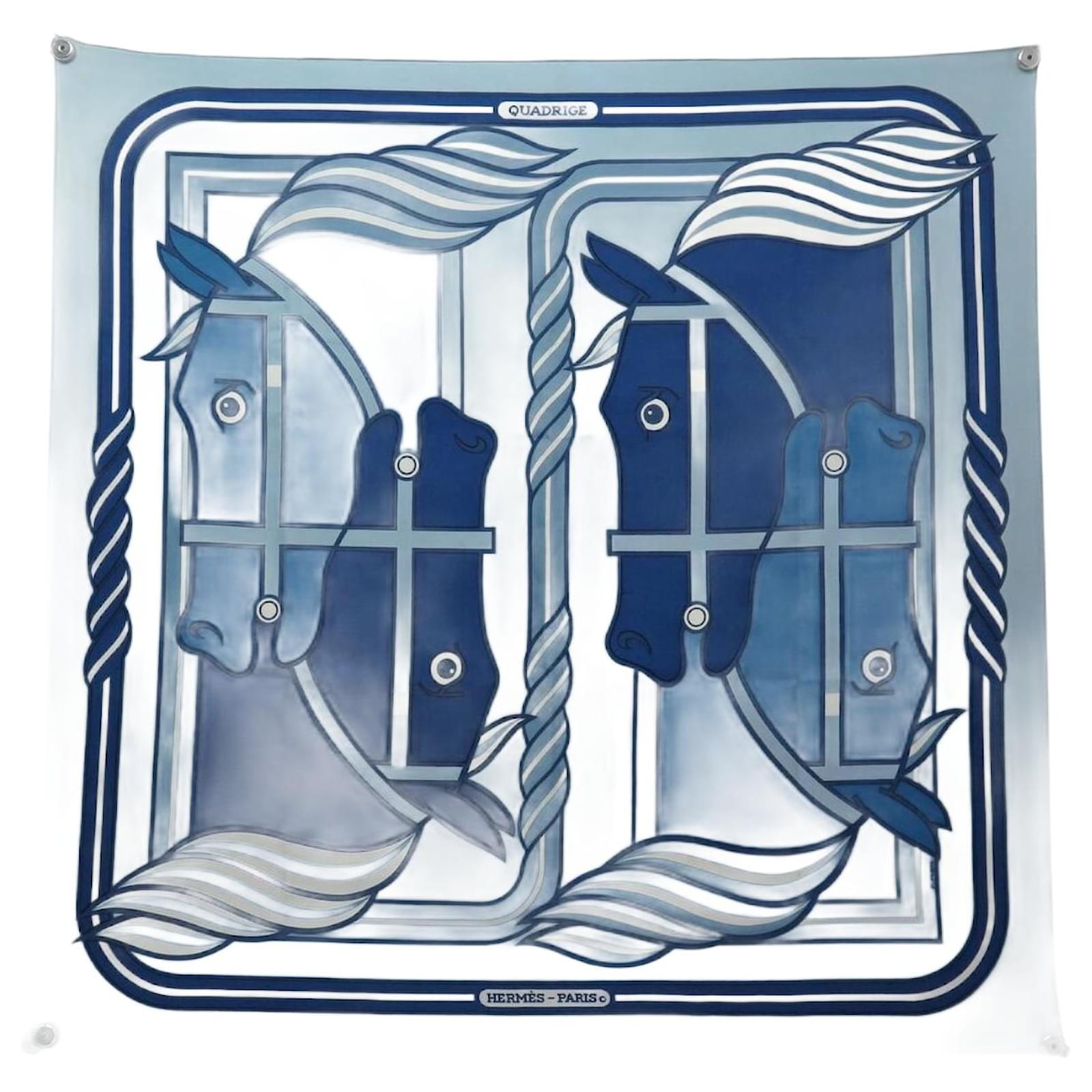 Hermès HERMES QUADRIGE SCARF 90 PIERRE PERON BLUE SILK BOX ref.2552772 ...