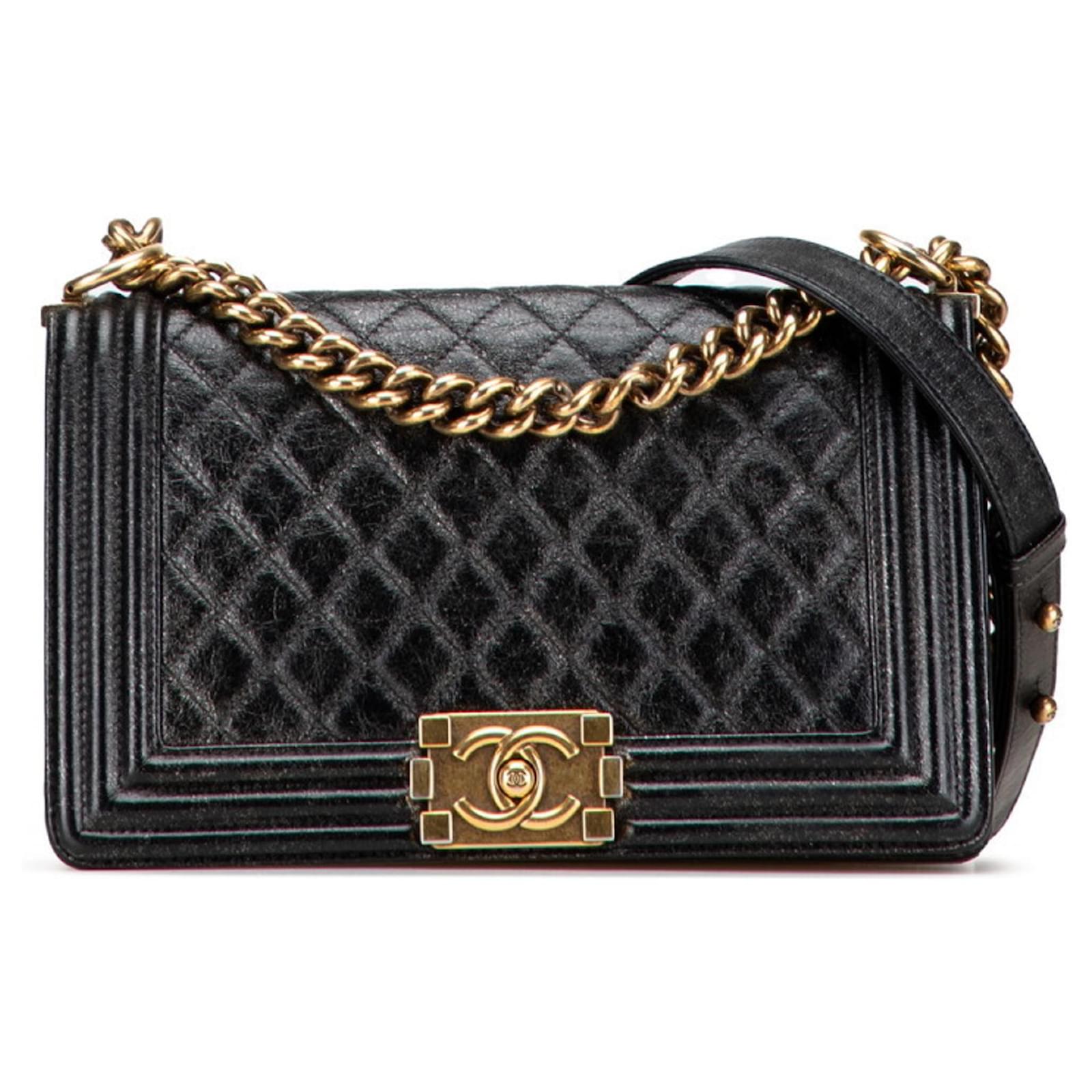 Chanel Boy Chanel Coco Mark Chain Shoulder Bag Black Leather ref ...