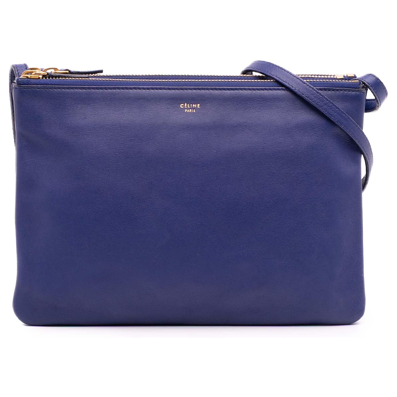 Céline Celine Blue Large Lambskin Trio Crossbody Dark blue Leather ref ...