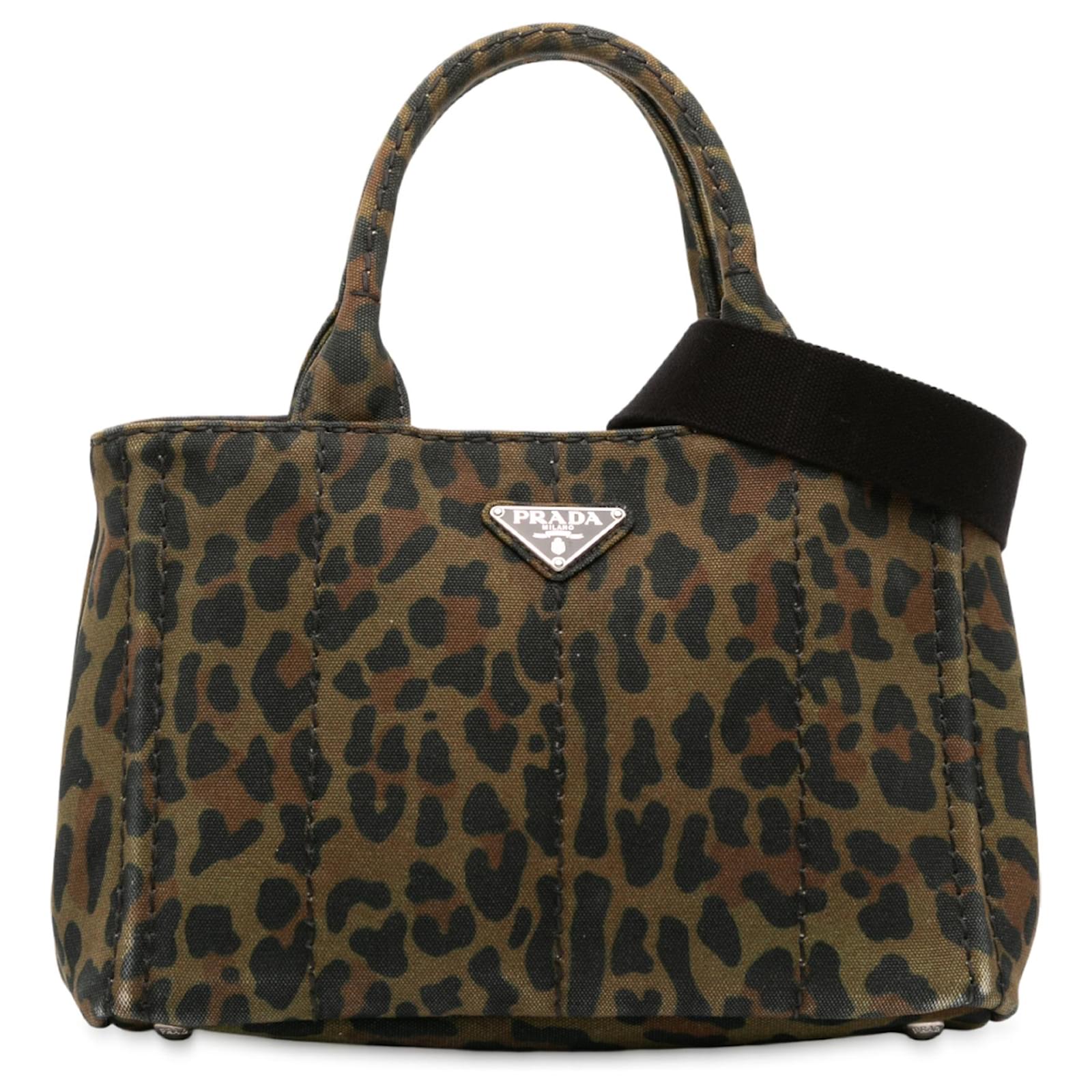 Prada Brown Small Leopard Print Canvas Canapa Satchel Cloth Cloth ref ...