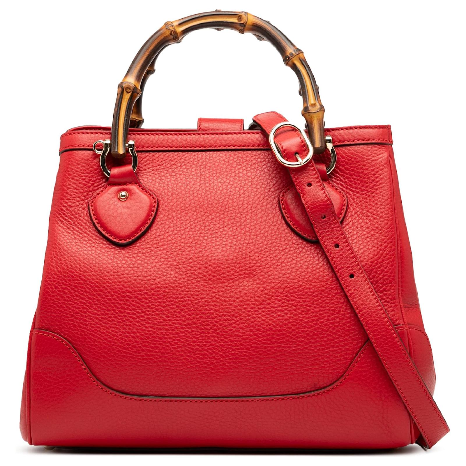 Gucci Red Small Pebbled Calfskin Diana Bamboo Top Handle Tote Leather ...