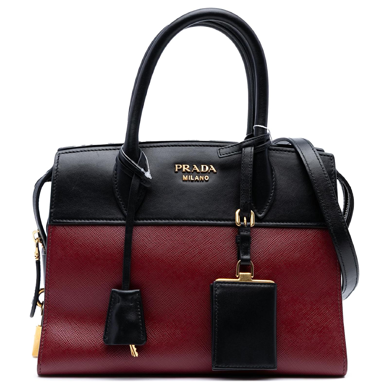 Prada Red Small Saffiano And City Calf Esplanade Satchel Dark red ...