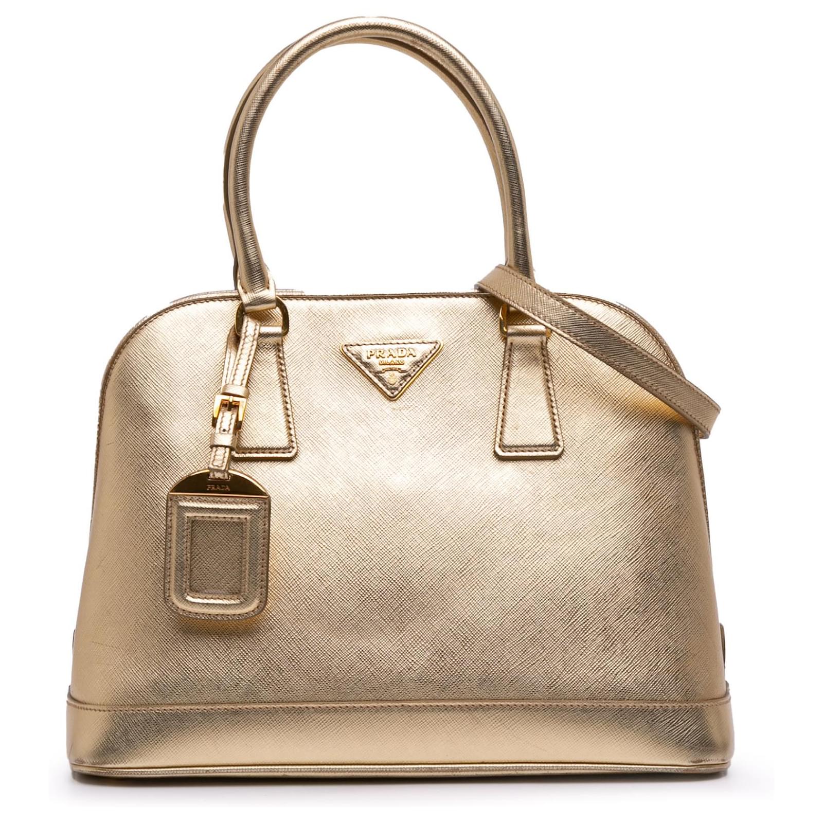 Prada Gold Medium Saffiano Lux Open Promenade Satchel Golden Leather ...