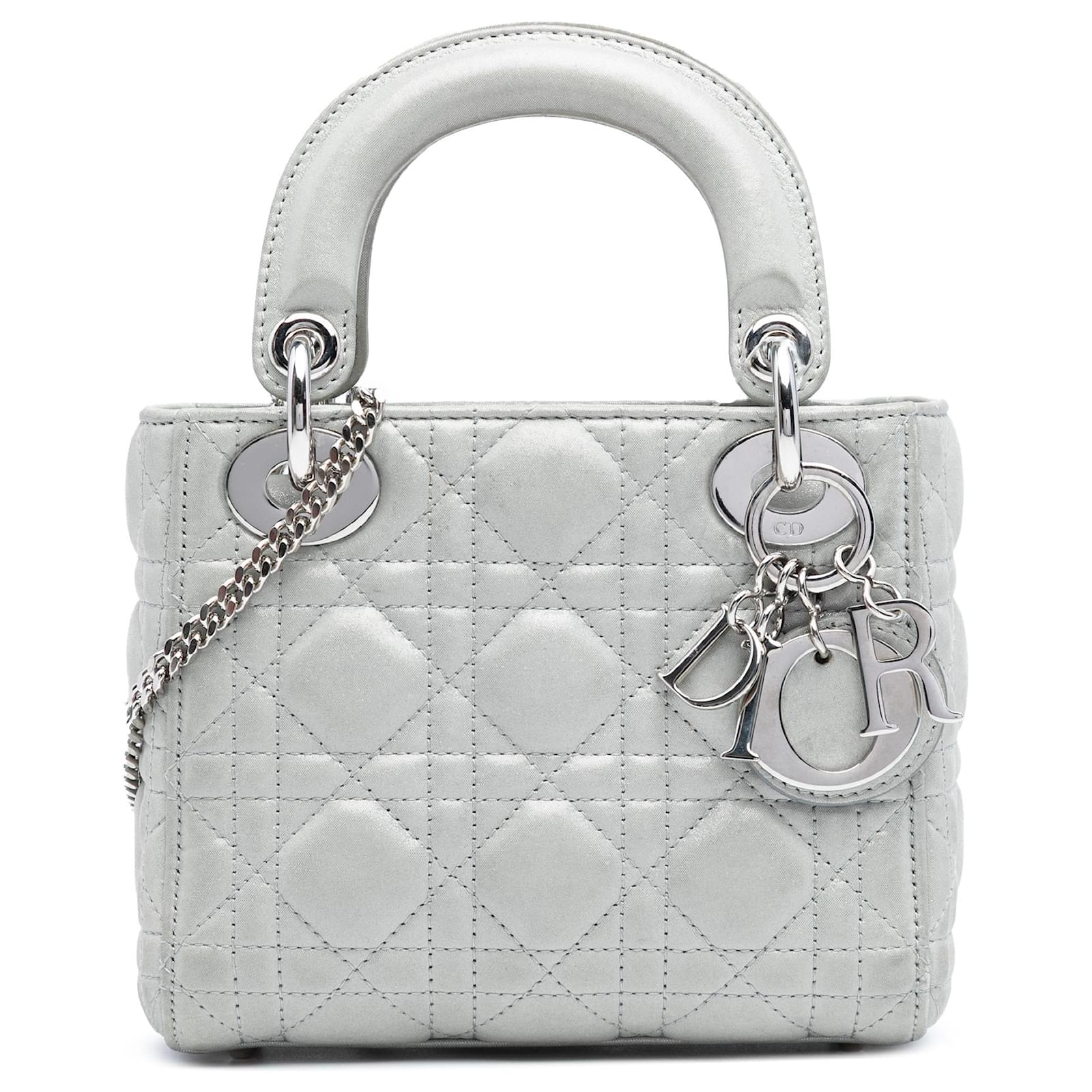 Dior Silver Mini Iridescent Lambskin Cannage Lady Dior (Sold) - Joli Closet