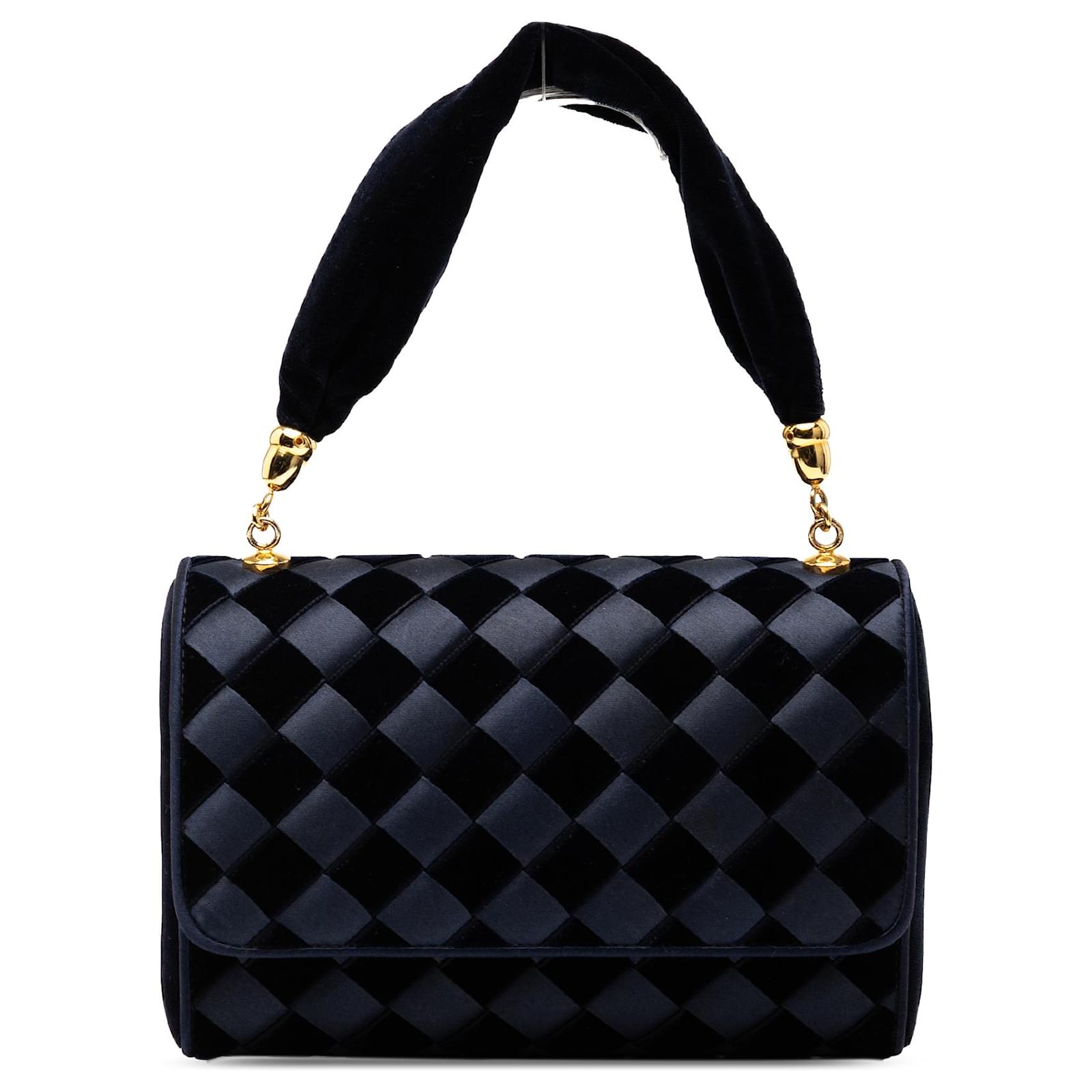 Bottega Veneta Blue Velvet and Satin Intrecciato Top Handle Bag (Sold ...