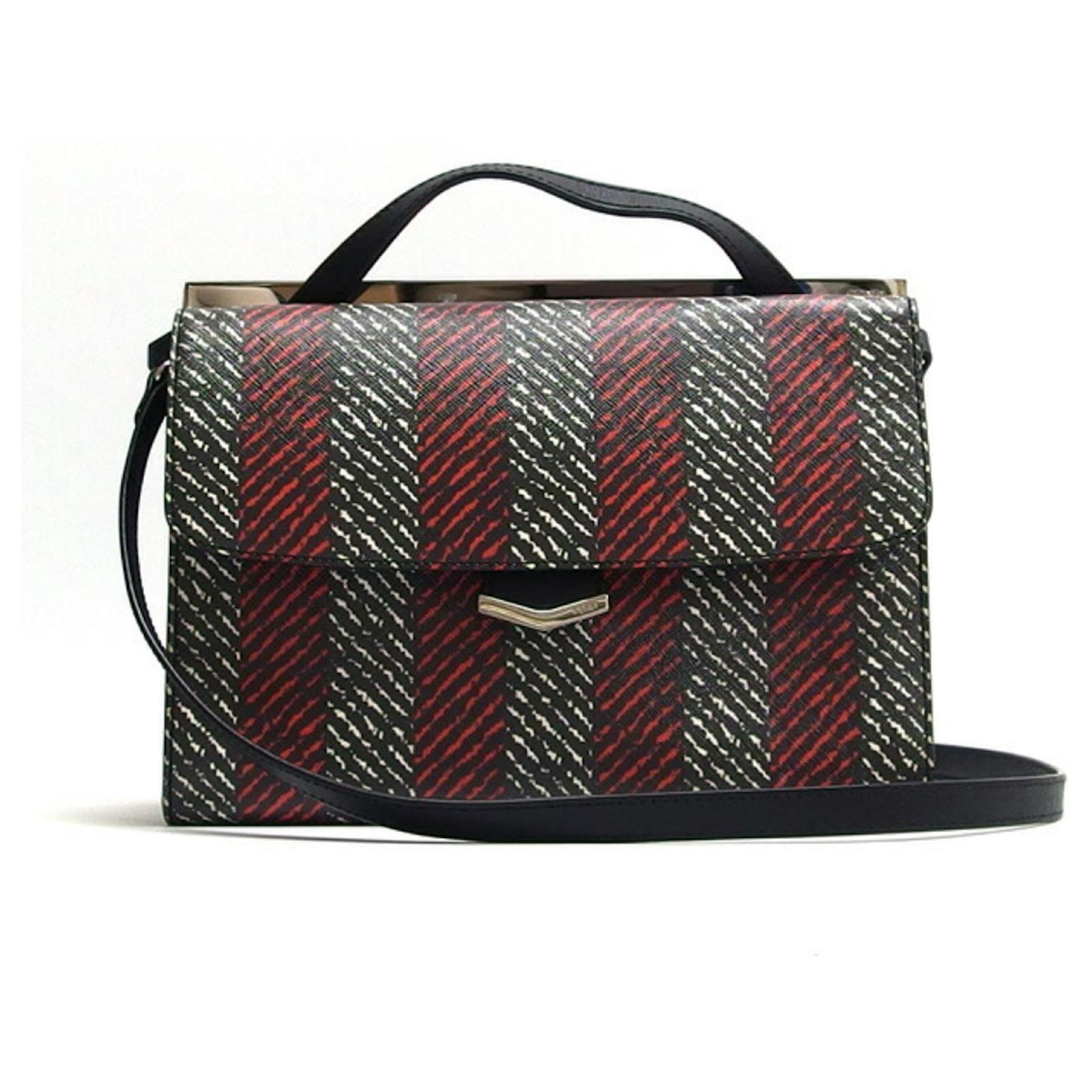 Fendi Demi-Jour Herringbone Pattern Handbag Black White Red Leather ref ...