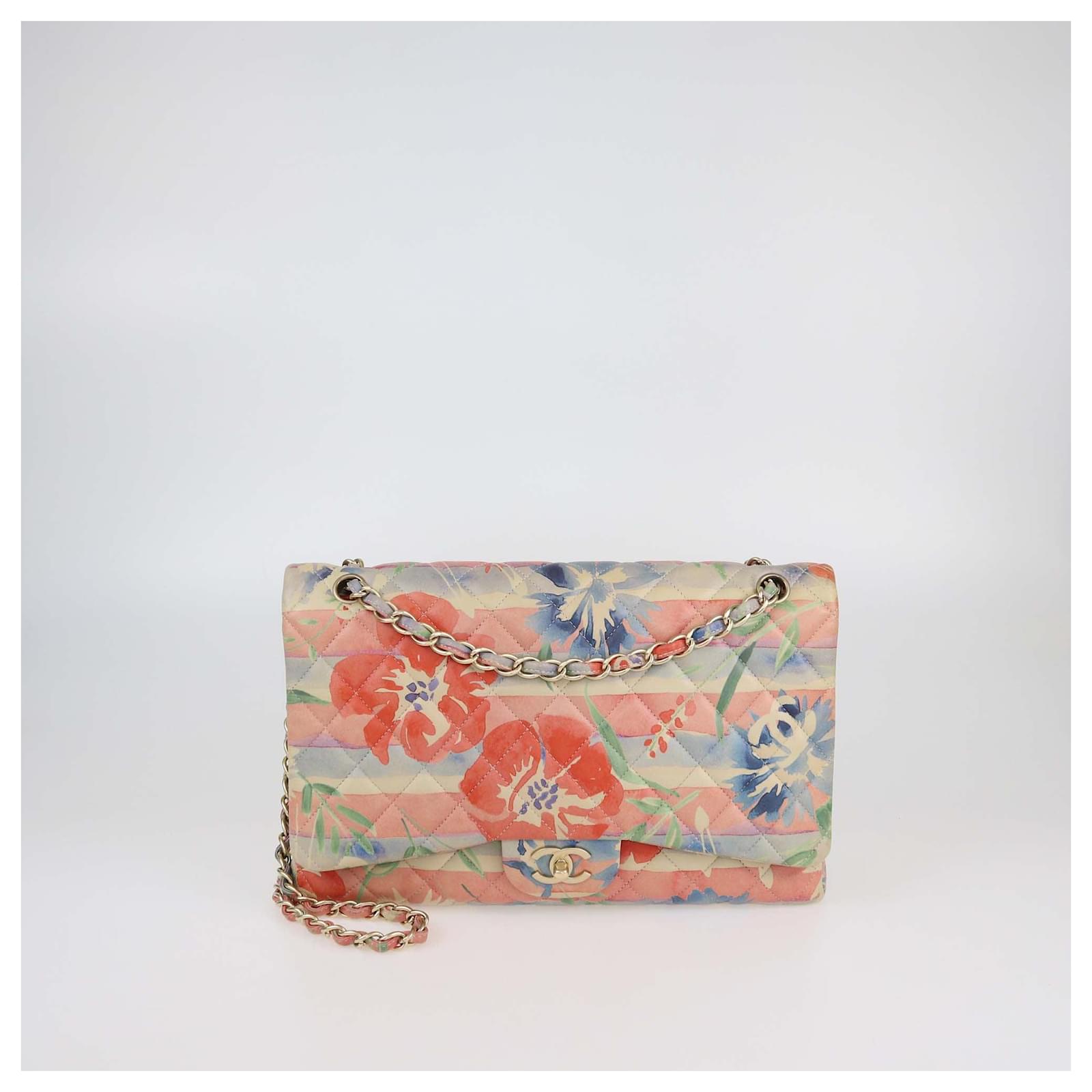 Chanel Multicolor Floral Print Quilted Leather Maxi Classic Single Flap ...