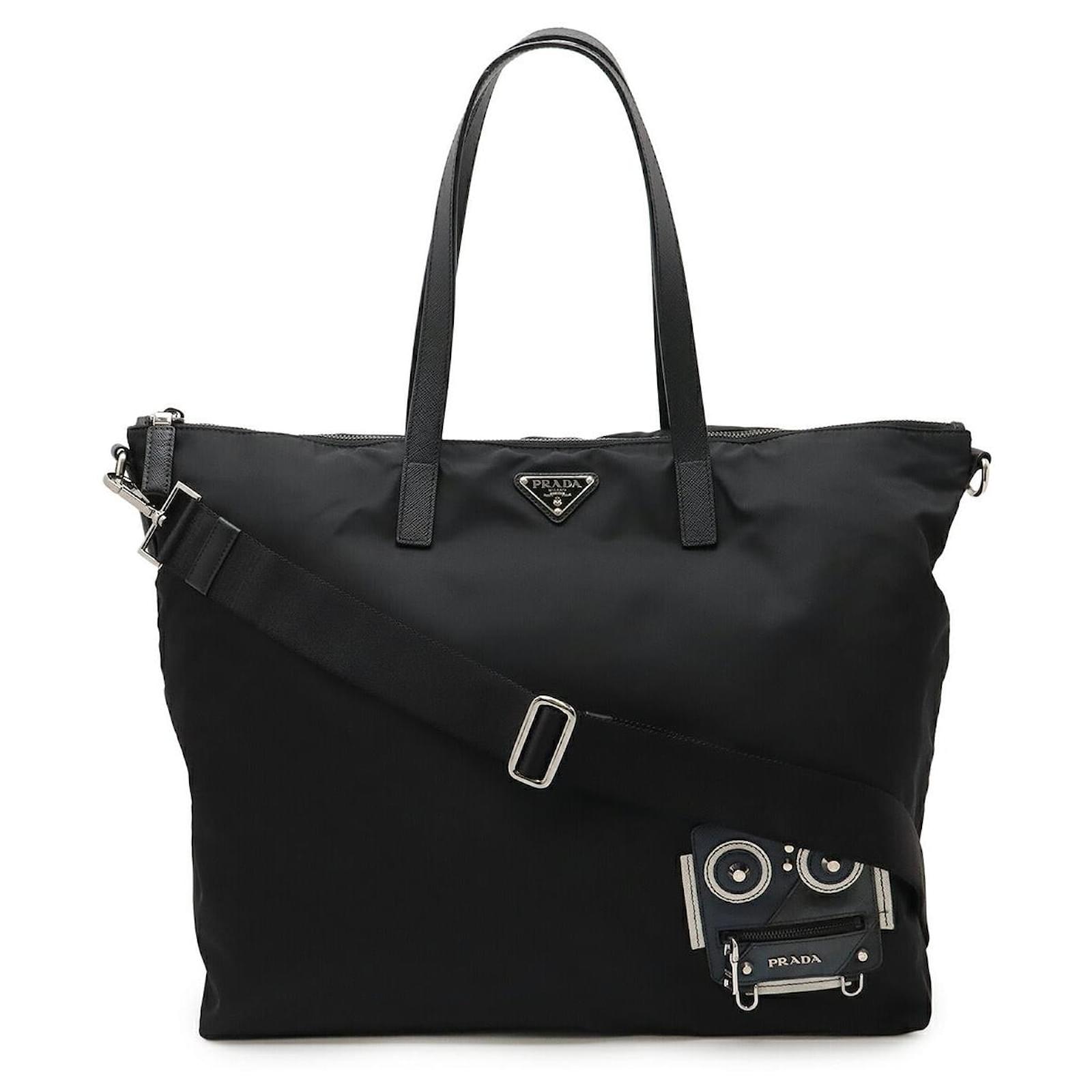 Prada Robot Logo Nylon Leather Tote Bag Black ref.2559320 - Joli Closet