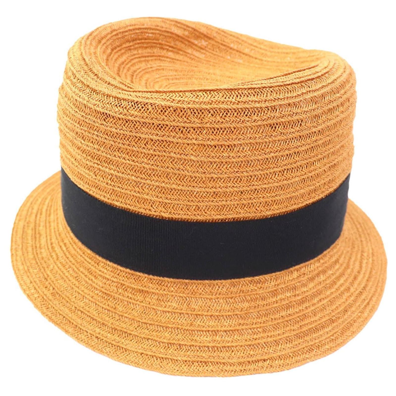 Hermès Hermes H Embroidered Hemp Straw Hat Brown Caramel ref.2560396 ...
