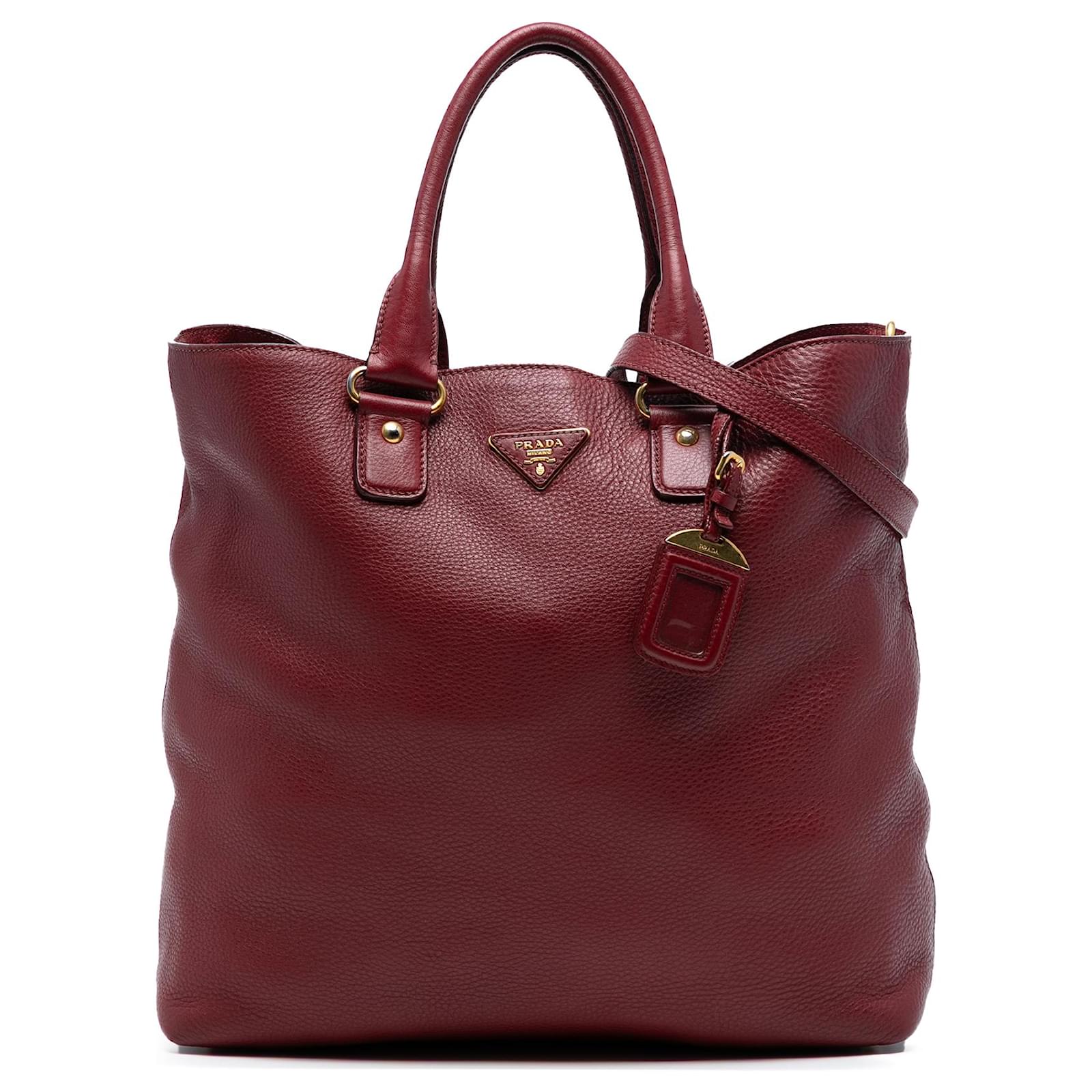 Prada Red Vitello Daino Open Convertible Tote Dark red Leather Pony ...
