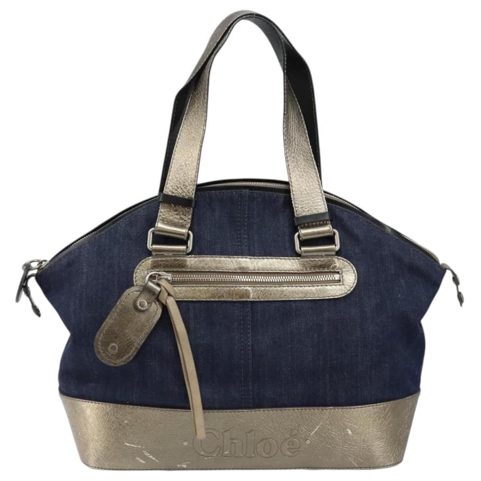 Chloé Chloe Zip Top Tote Ostrich Embossed Leather Large Blue ref ...