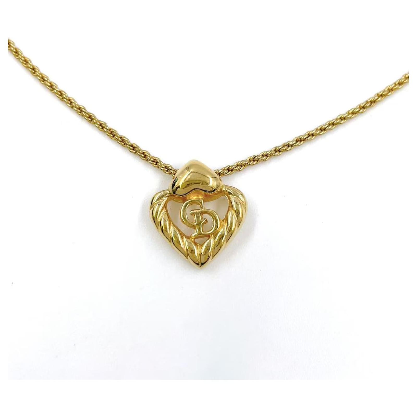 Christian Dior Logo Necklace Gold Golden Metallic Metal ref.2567775 ...