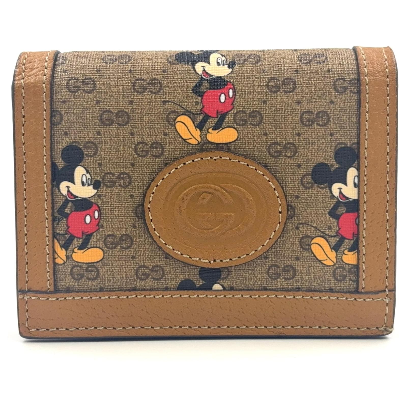 Gucci Disney Mickey Mouse GG Supreme Bi-fold Wallet Brown Cloth ref ...