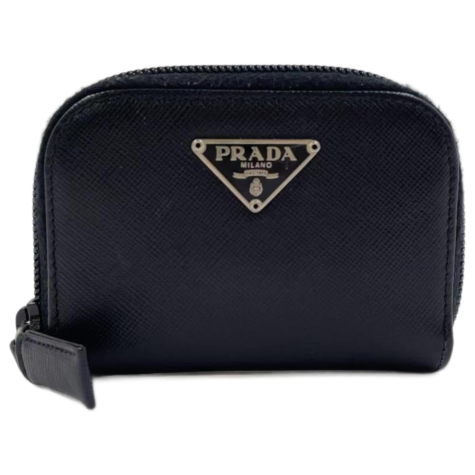 PRADA Leather Triangle Logo Coin Wallet Black Pony-style calfskin ref ...