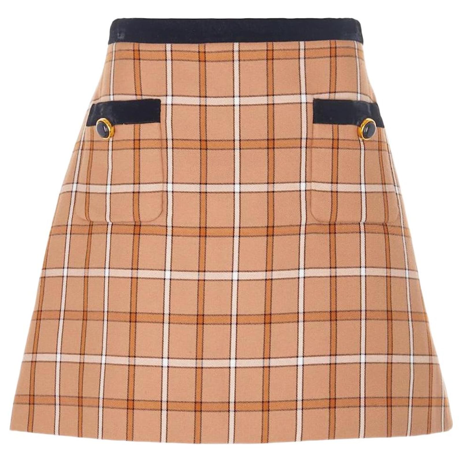 Miu Miu Jupe mini à carreaux beige avec poches - taille UK 16 Polyester ...