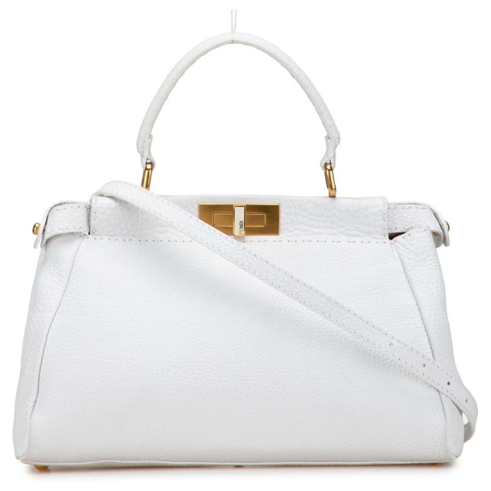 Fendi Selleria Peekaboo Leather Handbag White ref.2570728 - Joli Closet