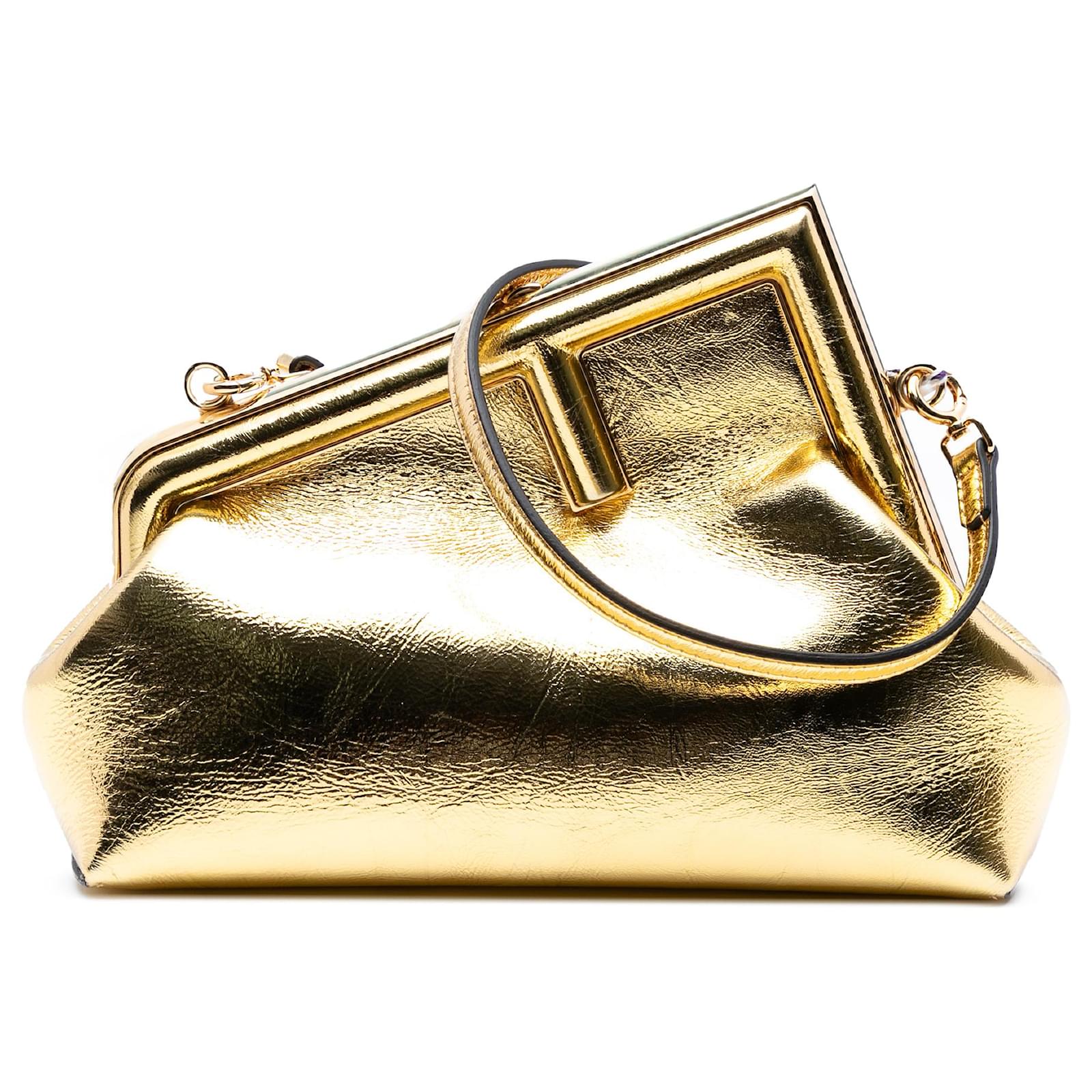 Fendi Gold Small Metallic Nappa Fendi First Crossbody Golden Leather ...