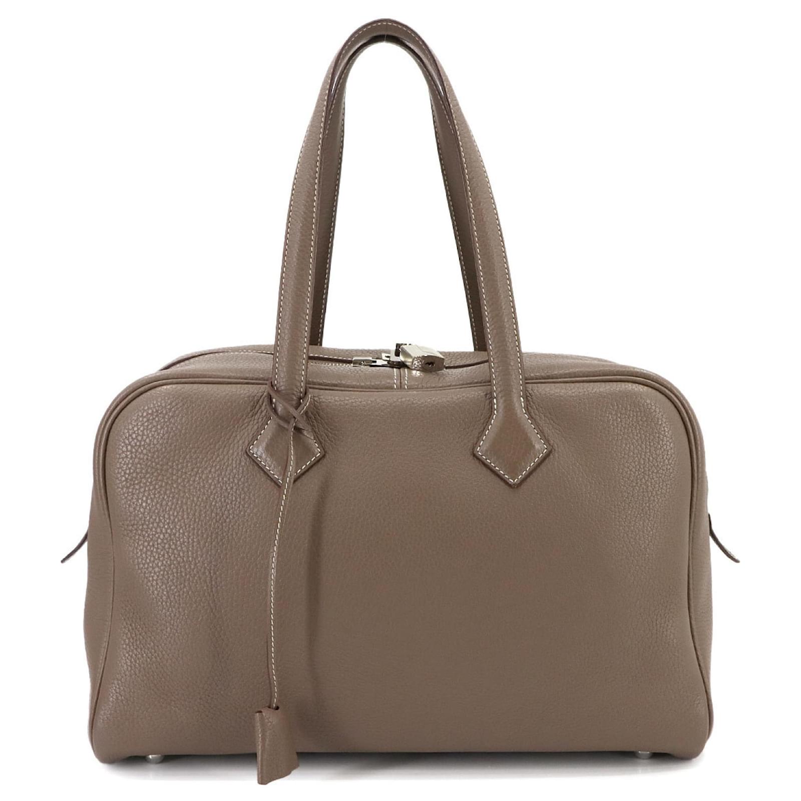 Hermès Hermes Victoria II 35 Handbag in Etoupe Gray Taupe Leather ref ...