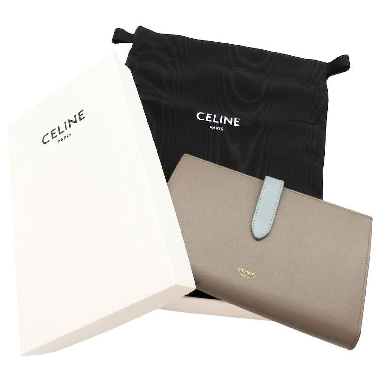 Céline Celine Large Strap Wallet Leather Long Wallet Grey ref.2572286 ...