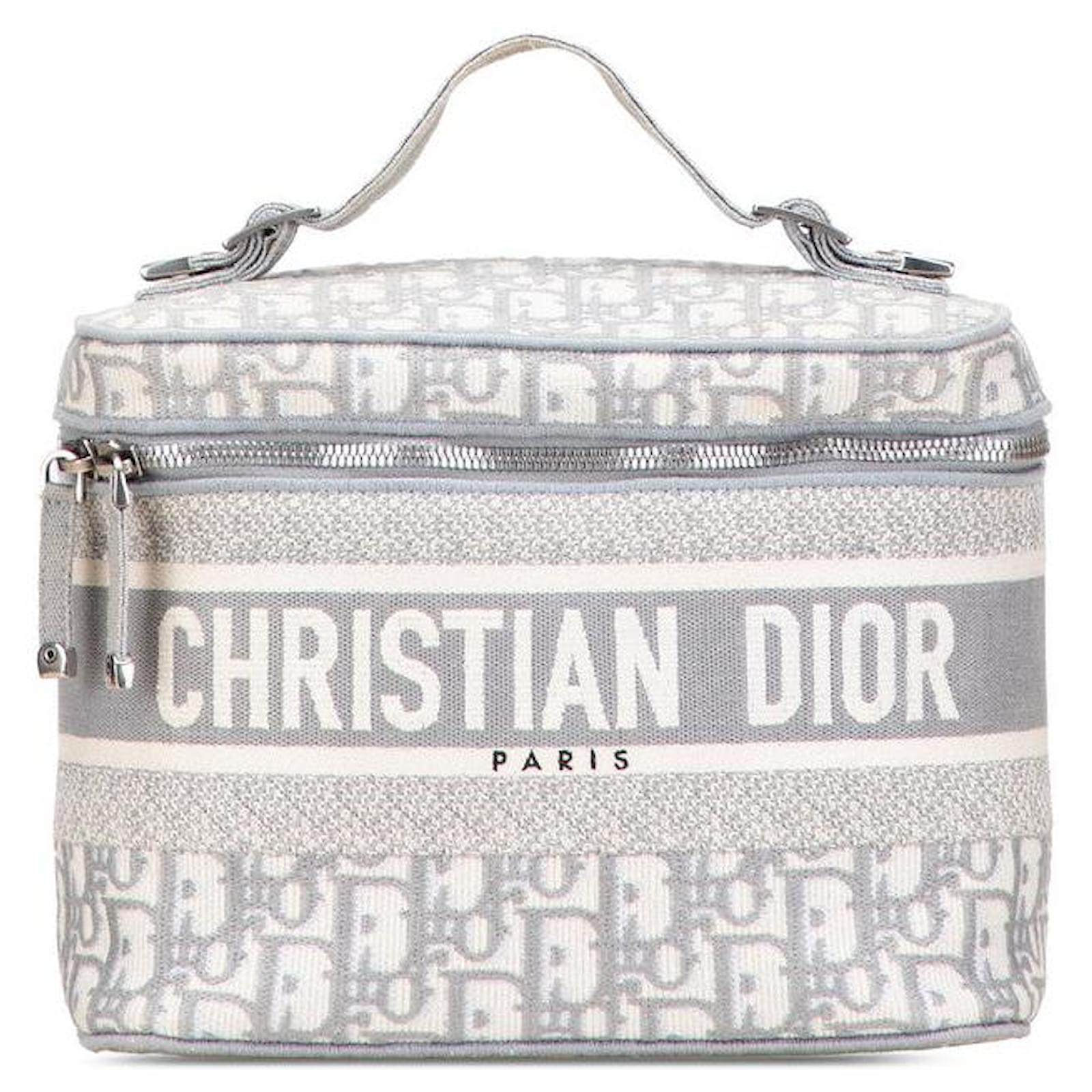 Christian Dior Dior Travel Vanity Oblique Canvas Handbag Grey Cloth ref ...