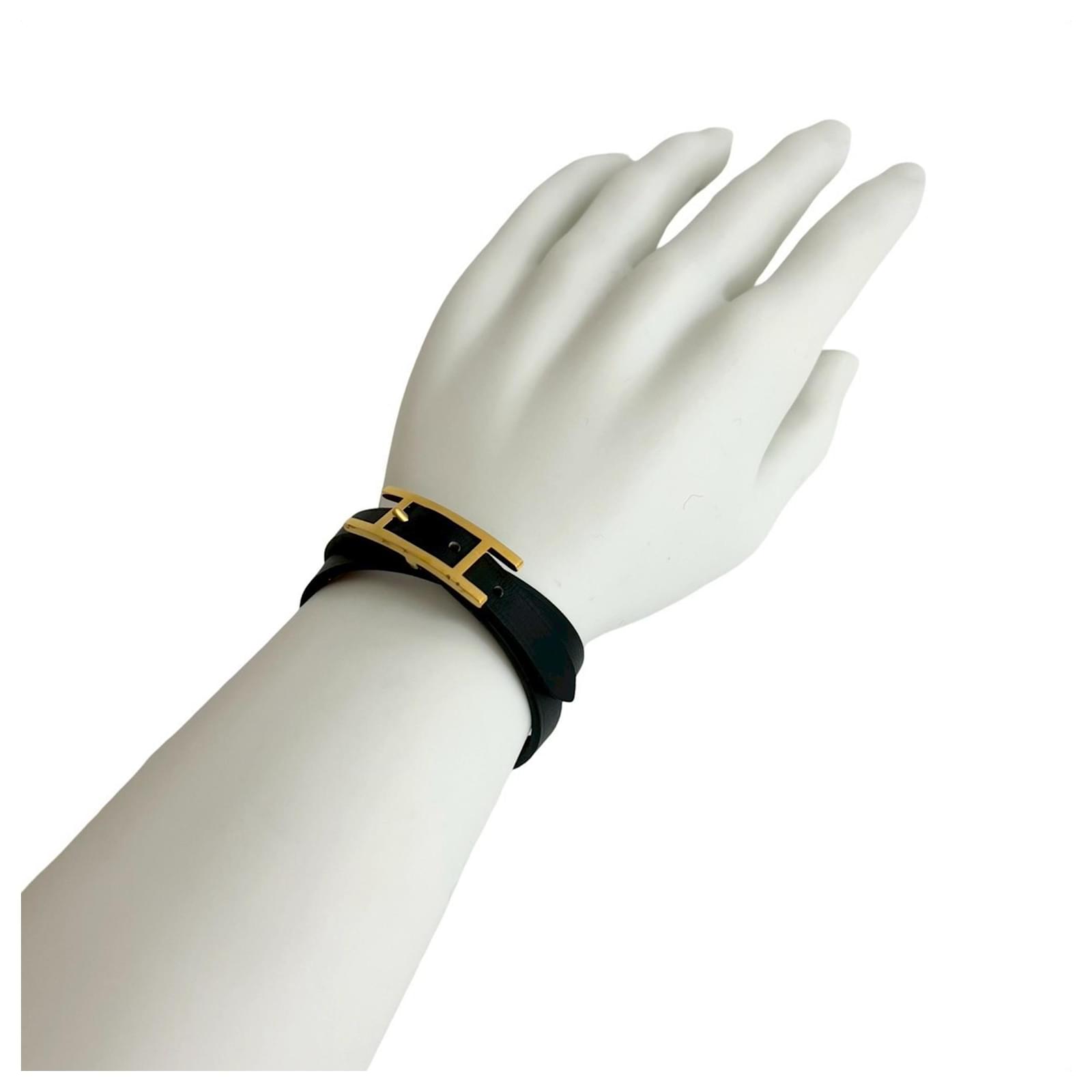 Hermès HERMES B-Api Double Tour Leather GP Bracelet Bangle Black Golden ...