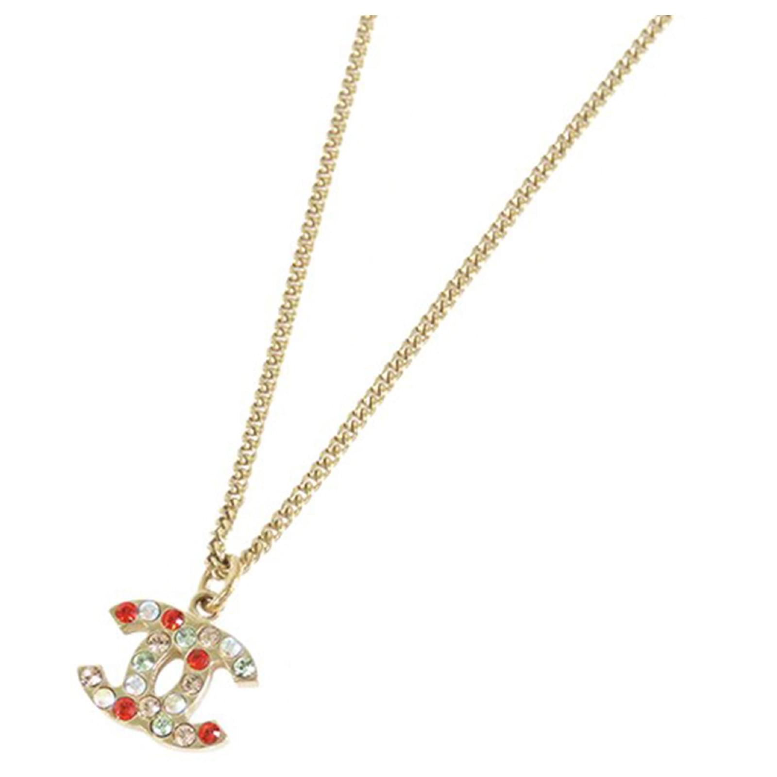 Chanel Gold Gold Plated CC Rhinestones Pendant Necklace Golden Metal ...