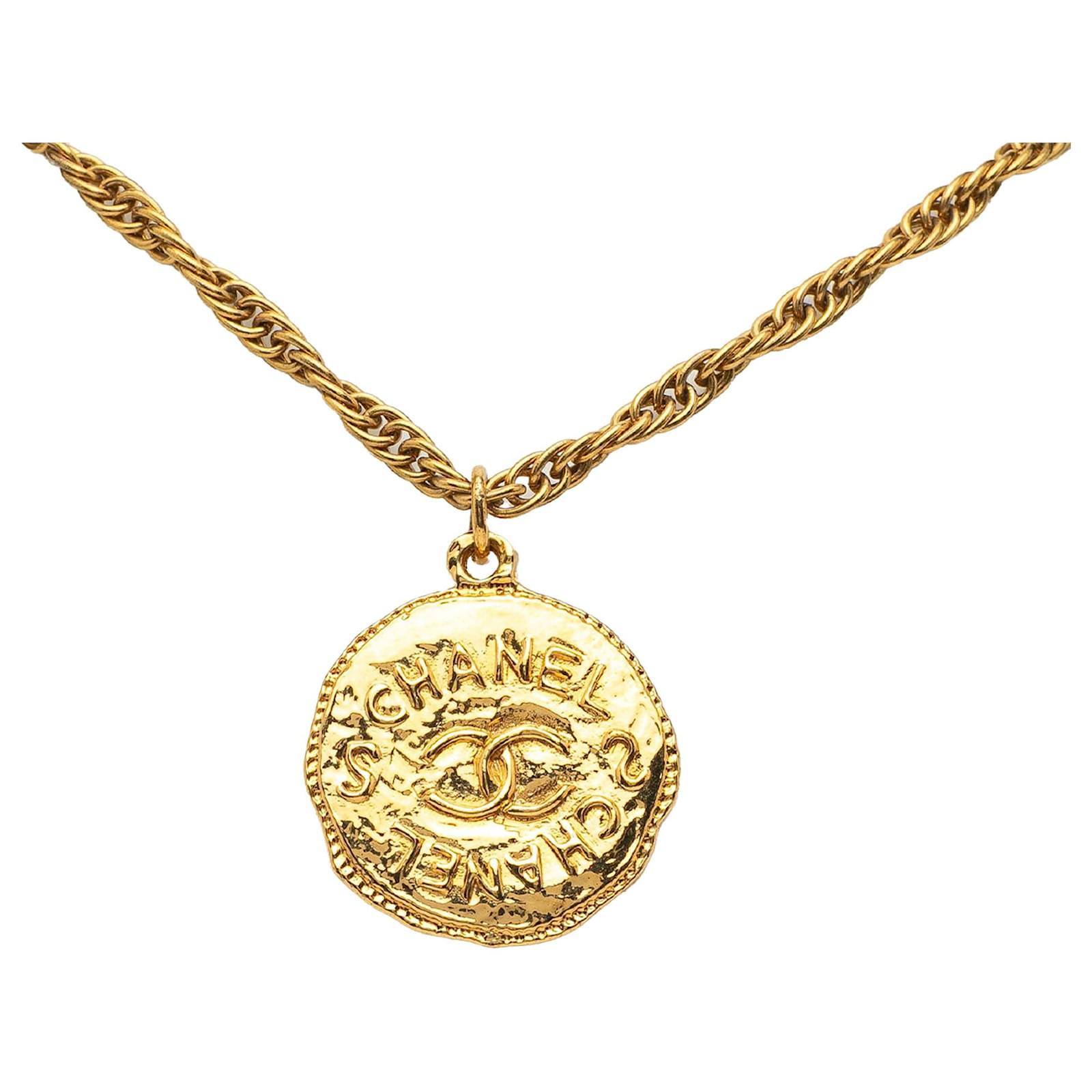 Chanel Gold Gold Plated CC Coin Pendant Necklace Golden Metal Gold ...