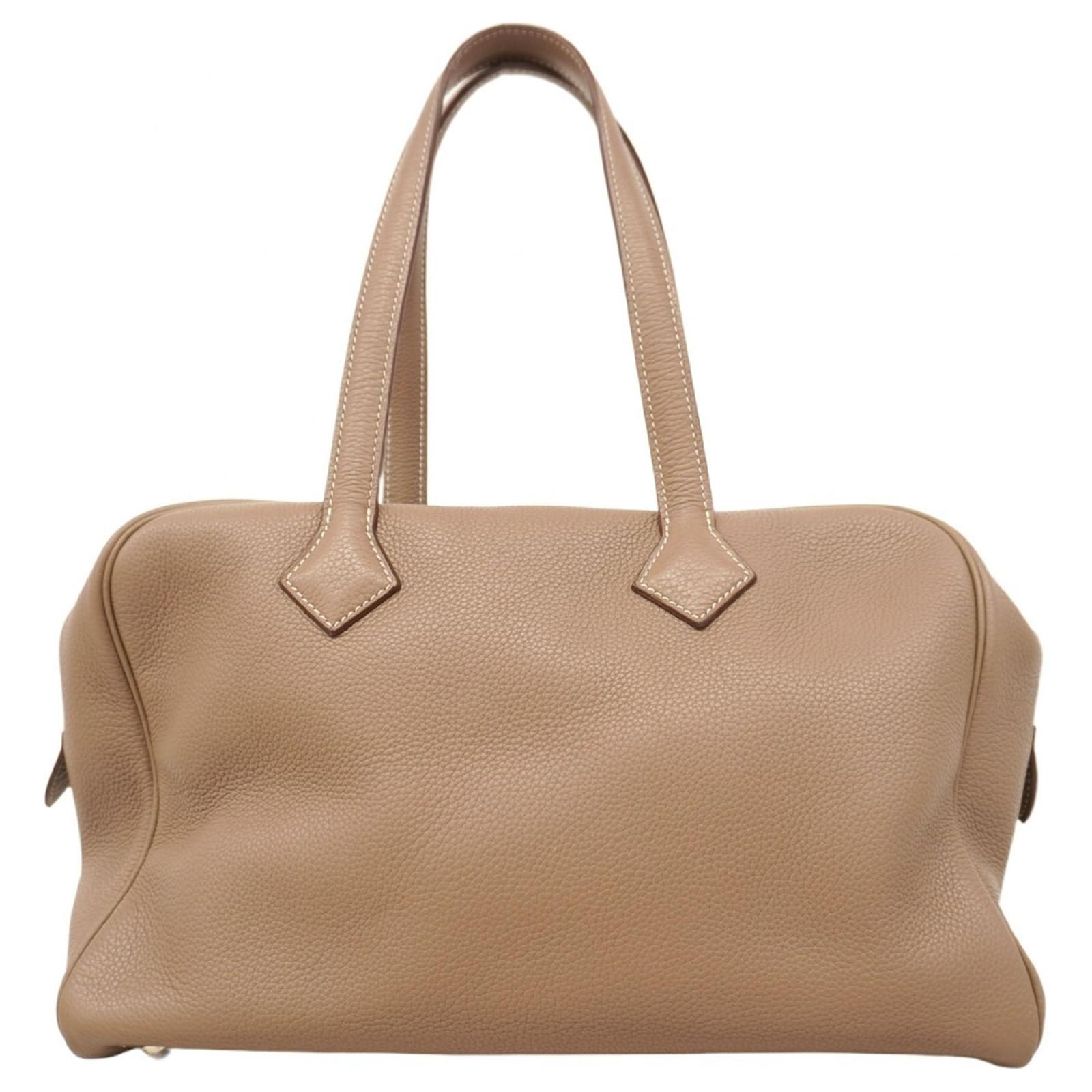 Hermes Hermès Victoria 35 Handbag Taupe Leather ref.2575654 - Joli Closet