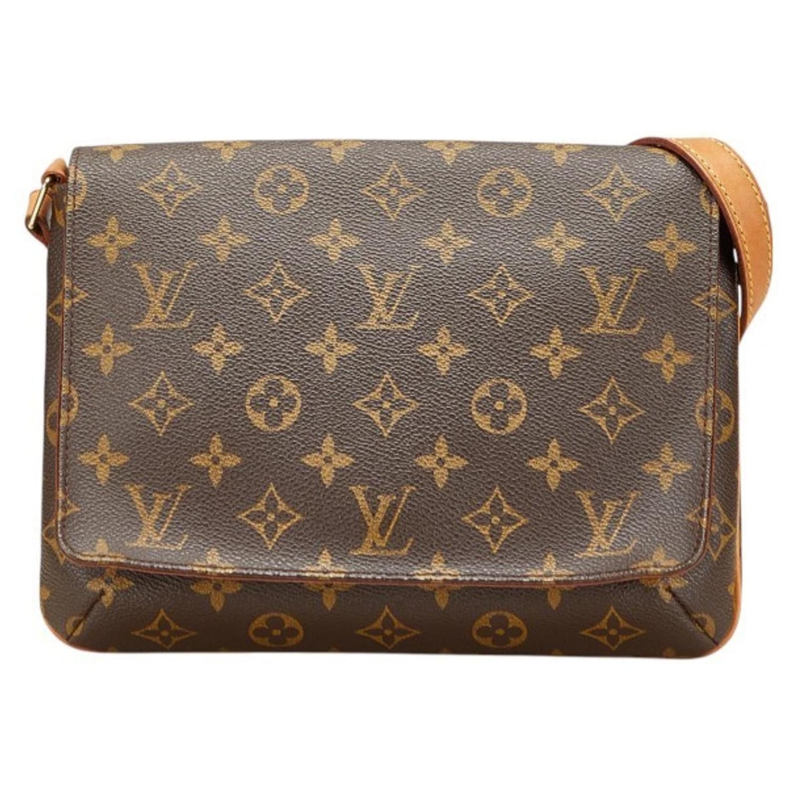 Louis Vuitton Monogram Musette Tango Handbag Brown Leather Plastic ref ...