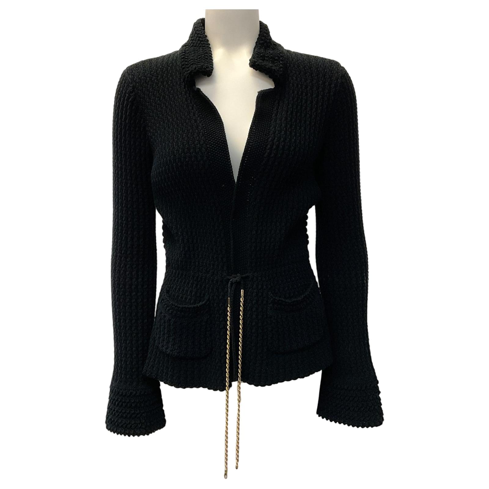 Chanel Black Cotton Knit Sweater Jacket ref.2577755 - Joli Closet