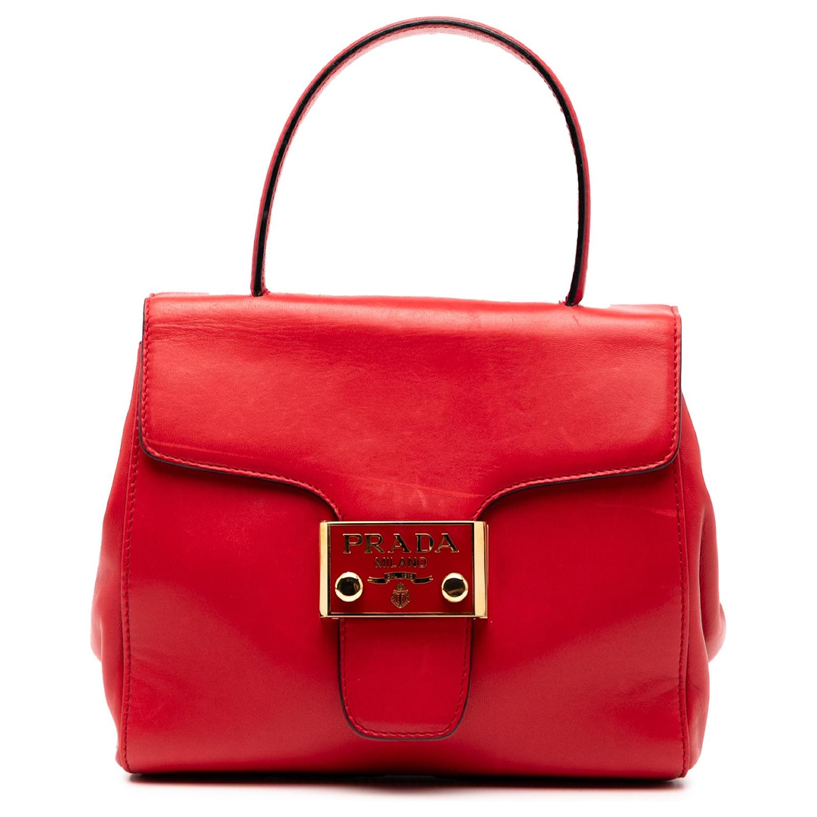 Prada Red Vitello Lux Embleme Top Handle Bag Leather Pony-style ...